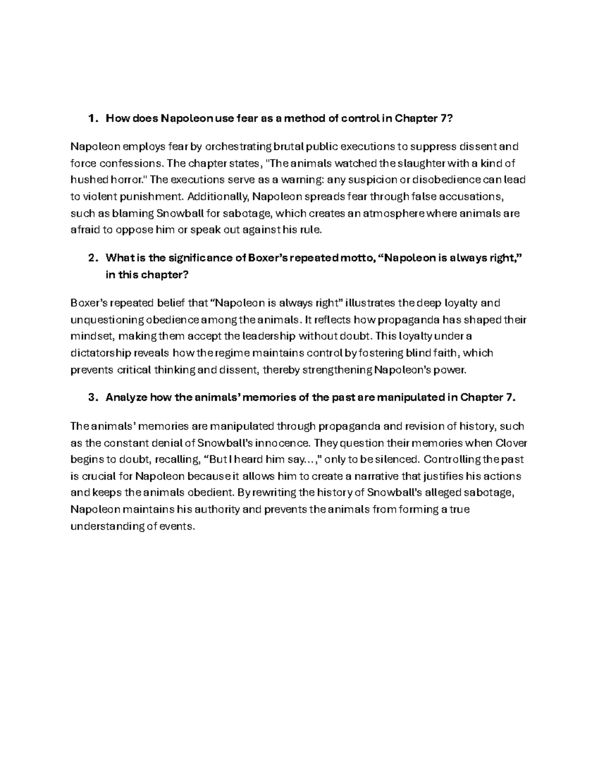 Chapter 7 Analysis: Fear, Loyalty, and Memory Manipulation in Animal ...
