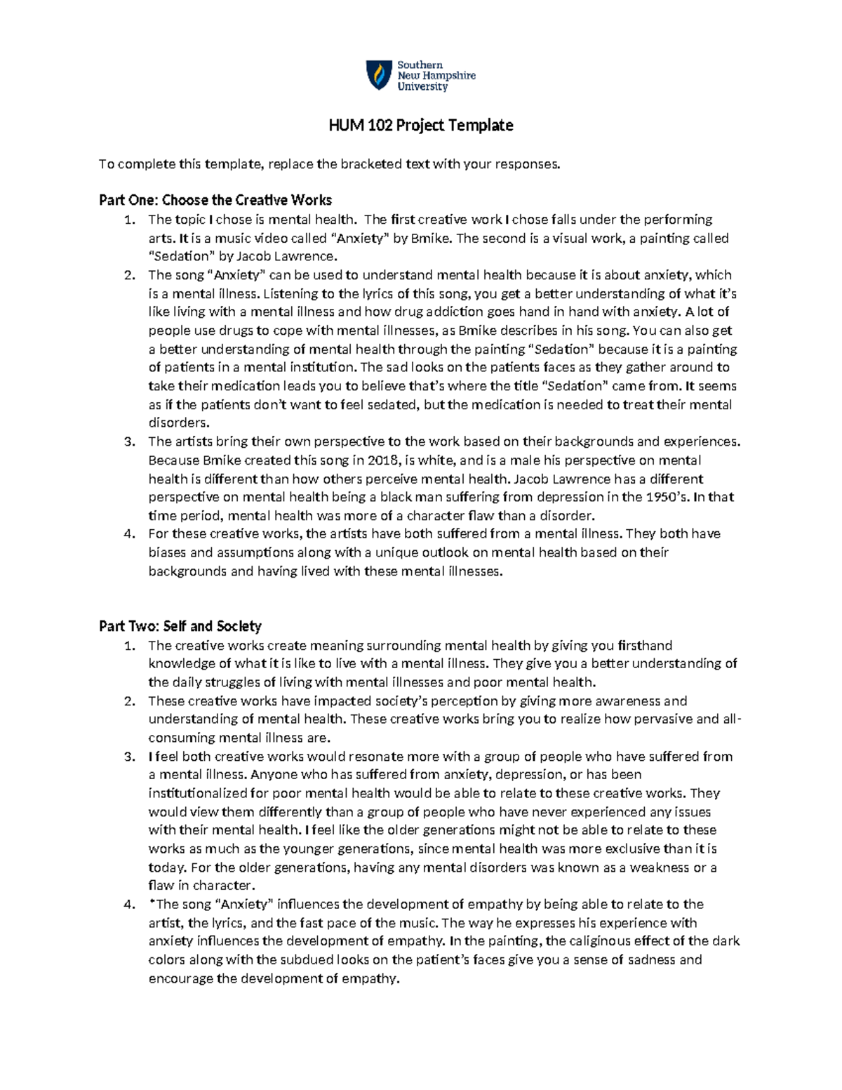 HUM 102 Project Template - HUM 102 Project Template To complete this ...