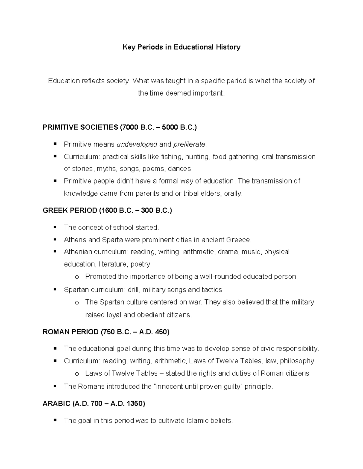 Key Periods in Educational History: A Comprehensive Overview - Studocu