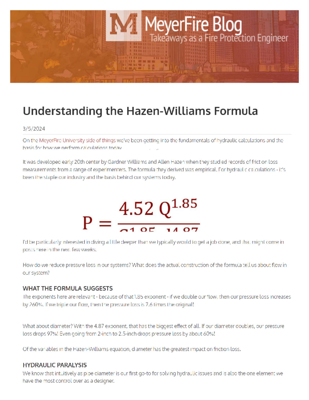 HZN 101: Insights on Hazen-Williams Formula in Fire Protection ...