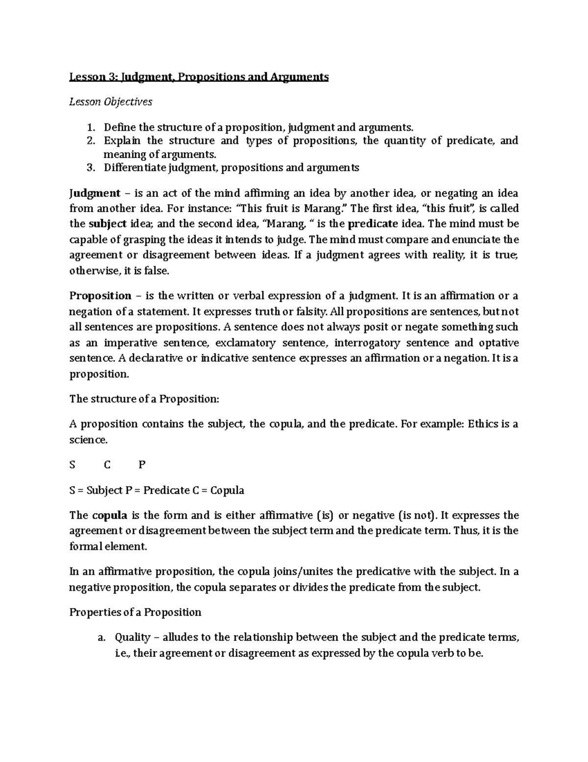 Business Logic (BLAW) Midterm: Propositions, Judgments, & Arguments - Studocu