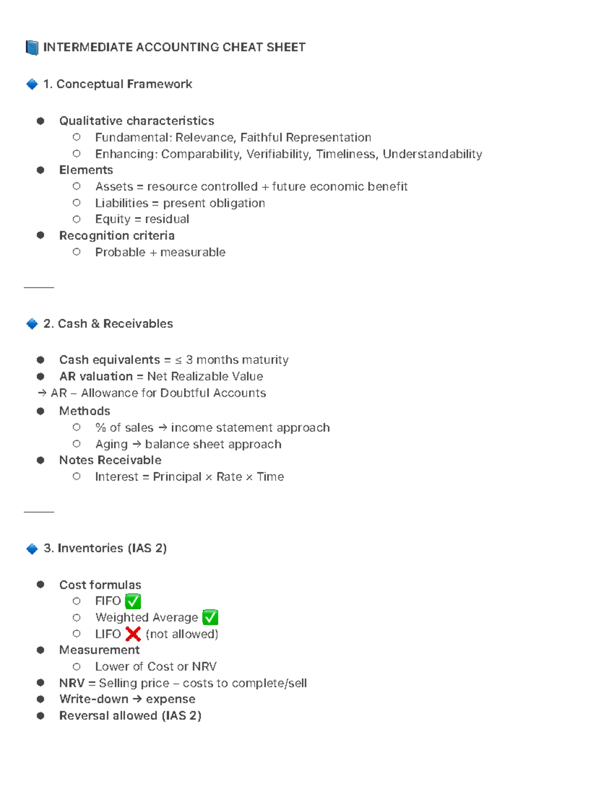Intermediate Accounting Cheat Sheet: Key Concepts & IAS Standards - Studocu