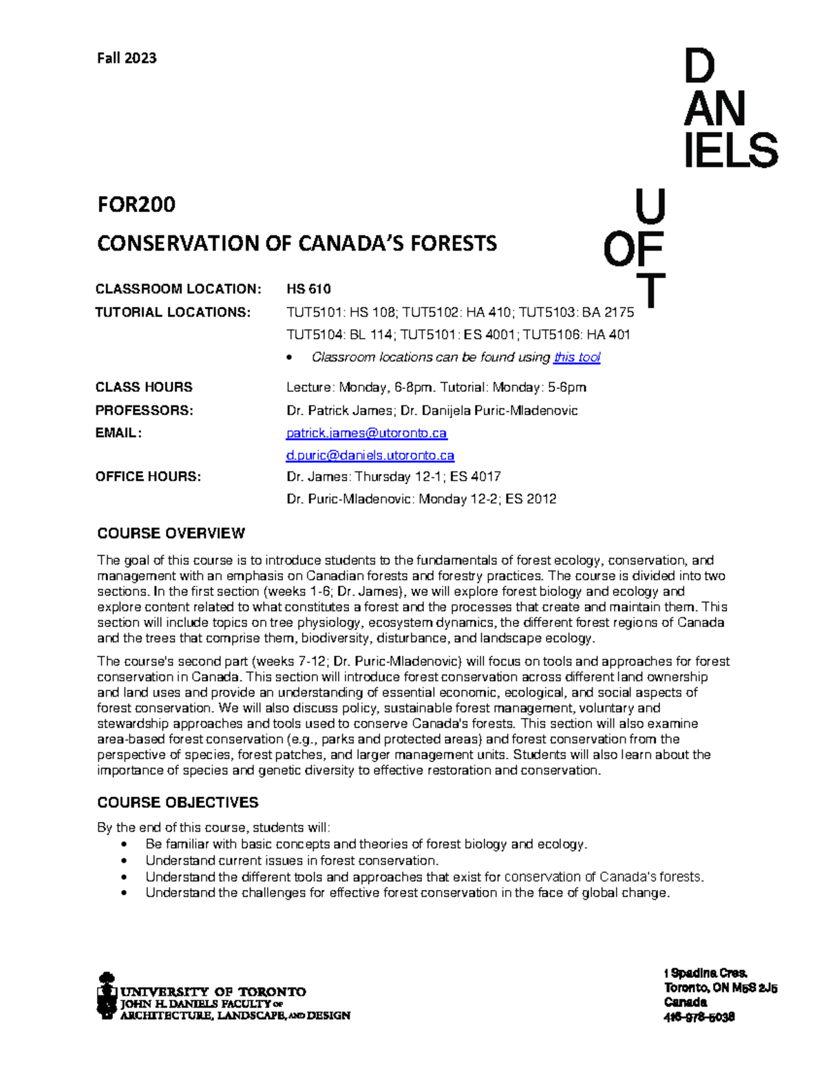 FOR200H1F Fall 2023 Syllabus: Conservation of Canada's Forests - Studocu