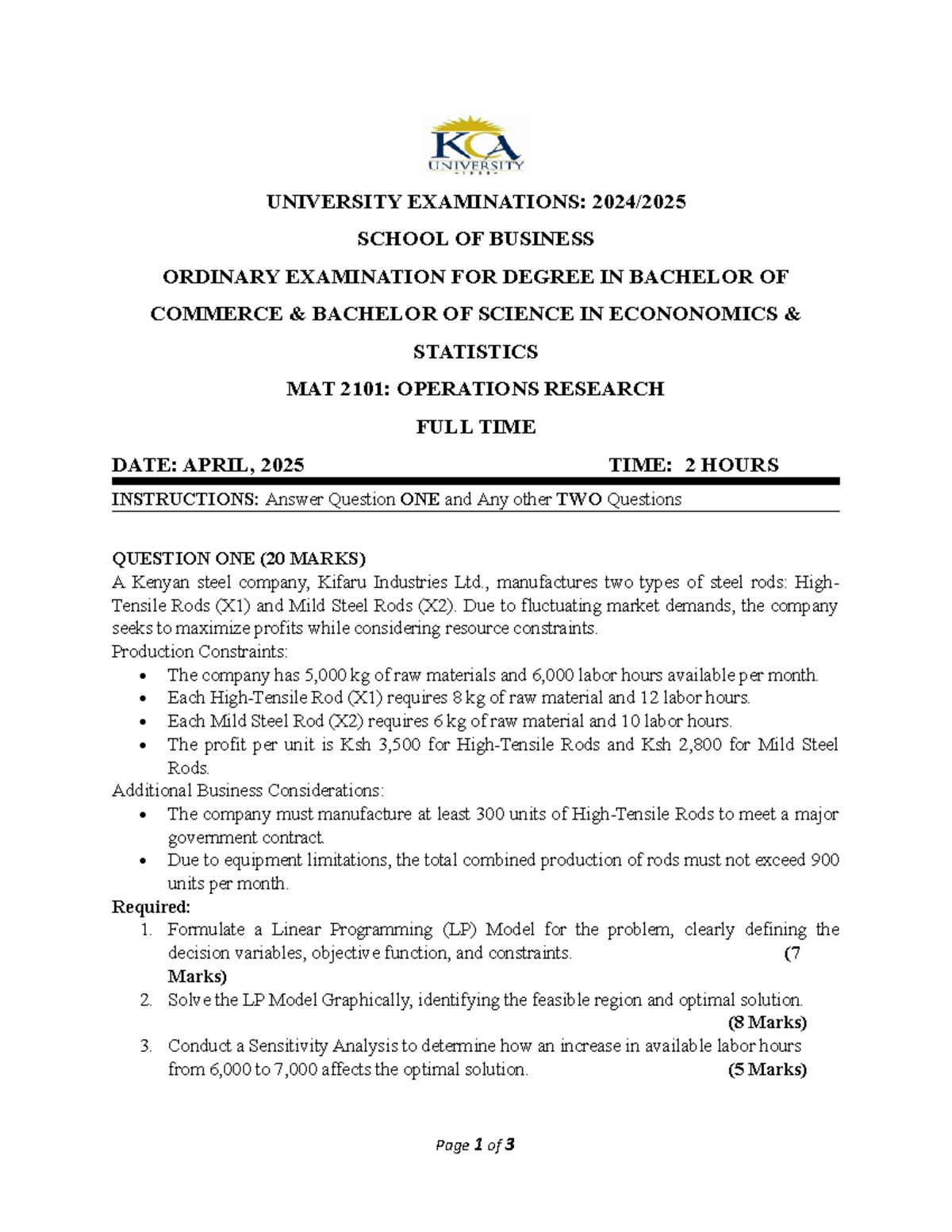 MAT 2101: Final Exam Notes on Operations Research - Studocu