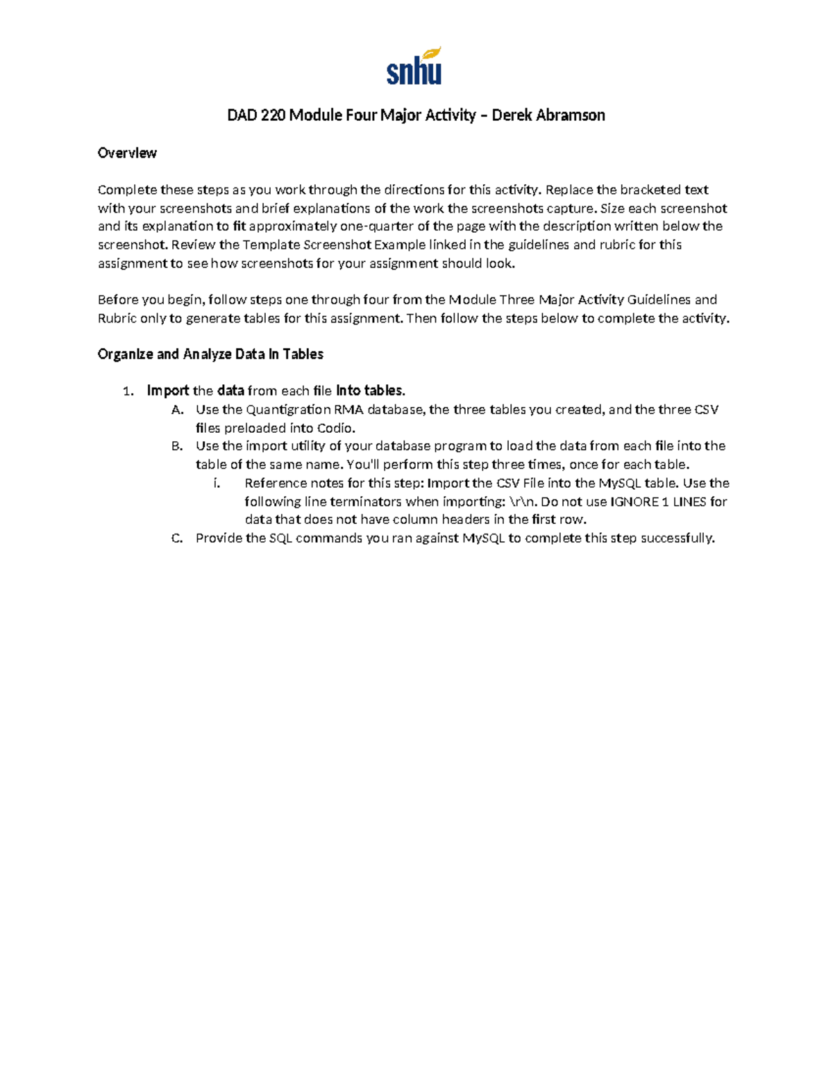 DAD-220 - 4-3 Major Activity - Abramson - DAD 220 Module Four Major ...