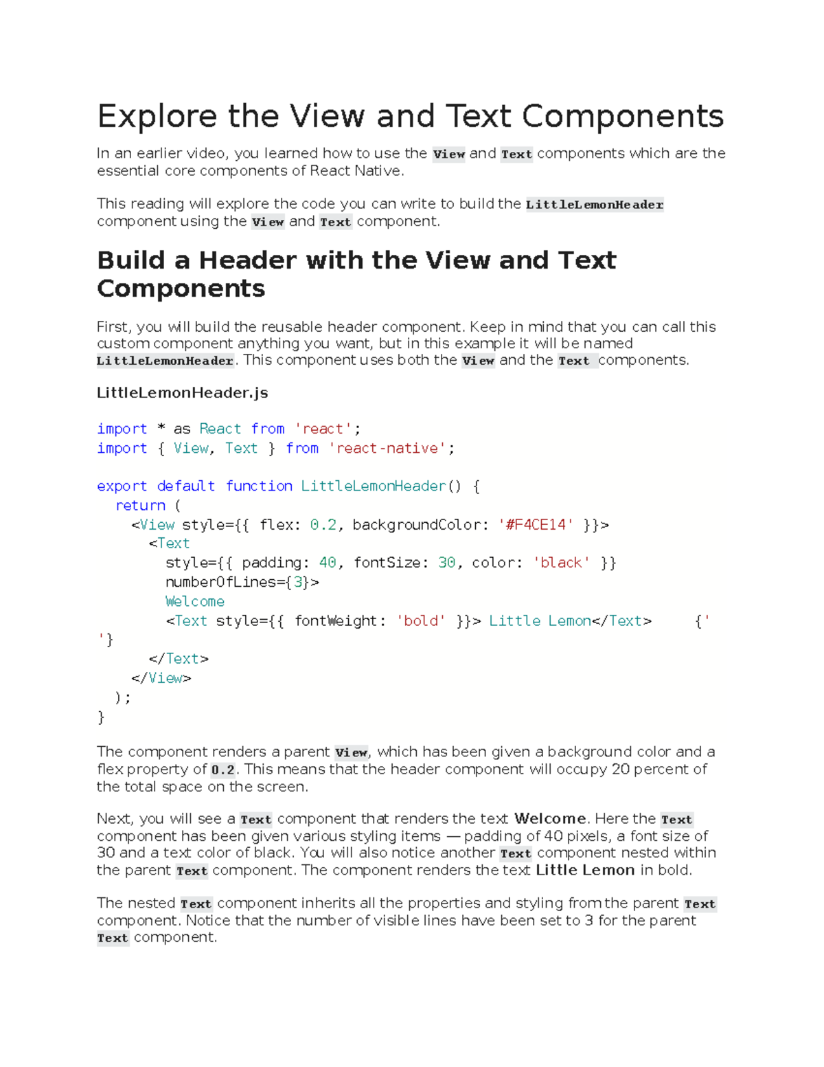 3-Explore View & Text Components in React Native - Studocu