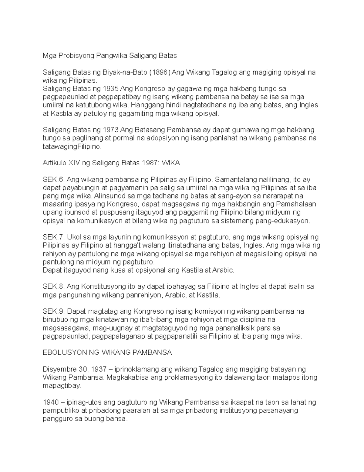 Mga Probisyong Pangwika sa Saligang Batas ng Pilipinas - Studocu