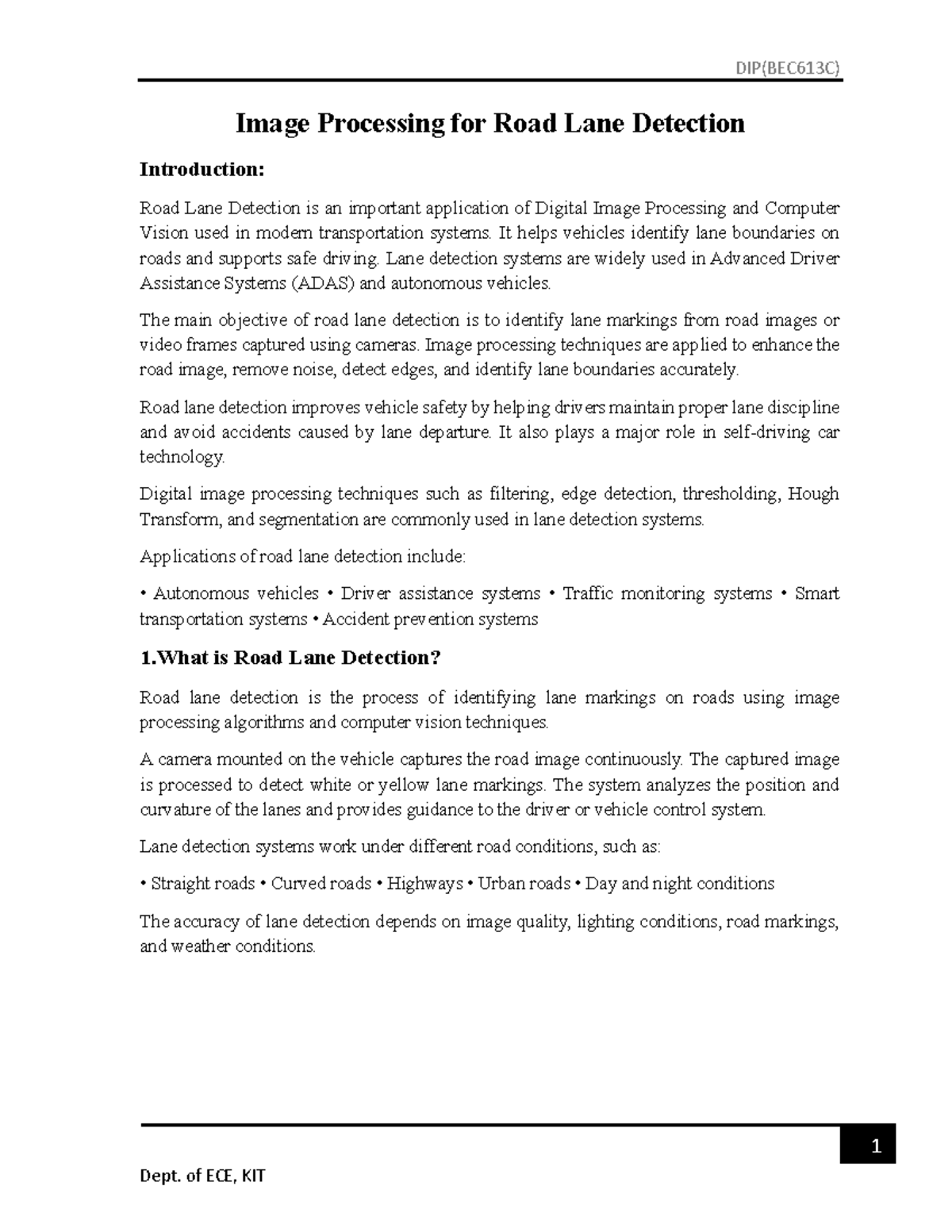 DIP(BEC613C) Final Exam Notes on Image Processing for Lane Detection ...