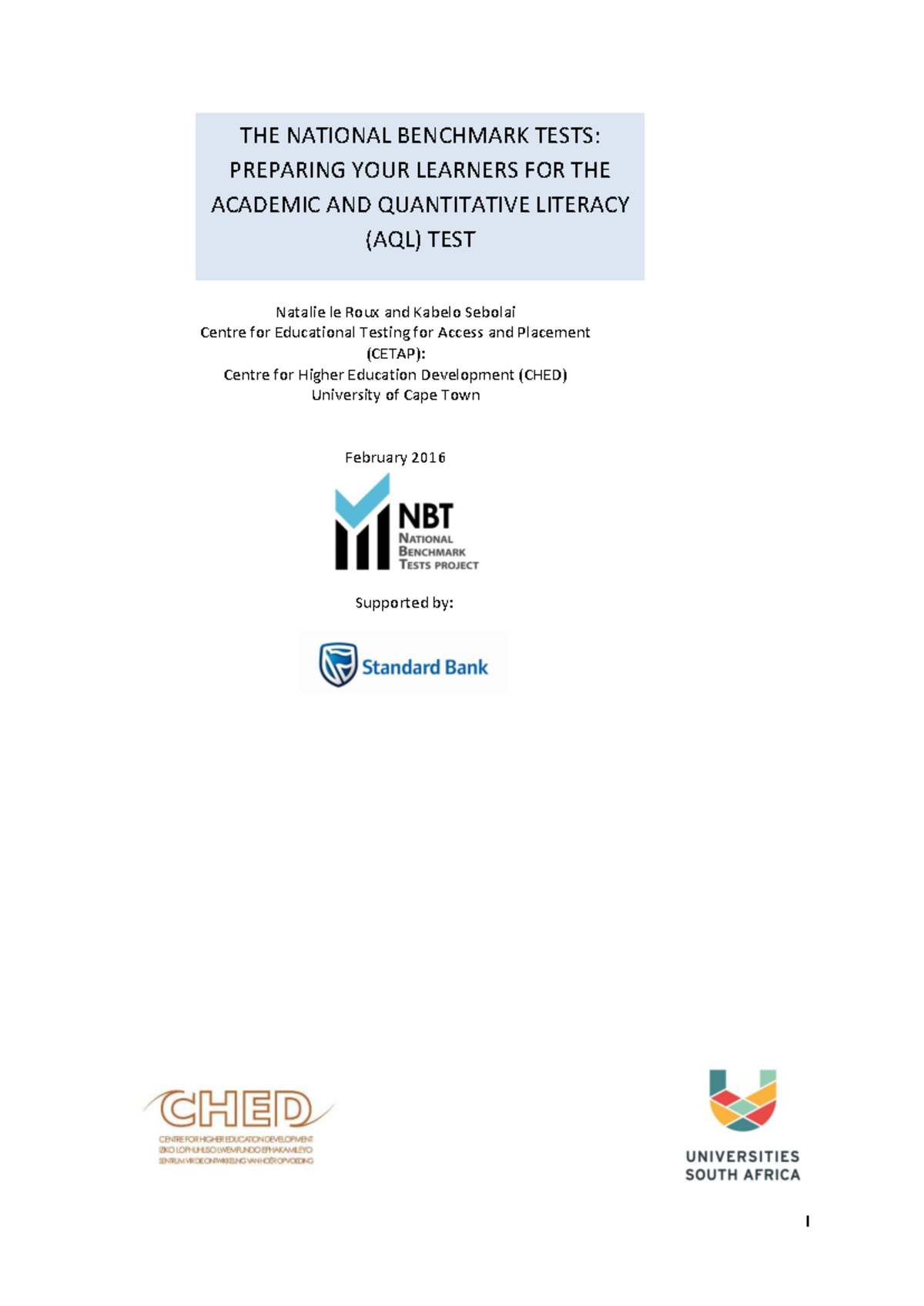 NBT AL Teachers 0 - Exam Preparation for Academic Literacy Test - Studocu