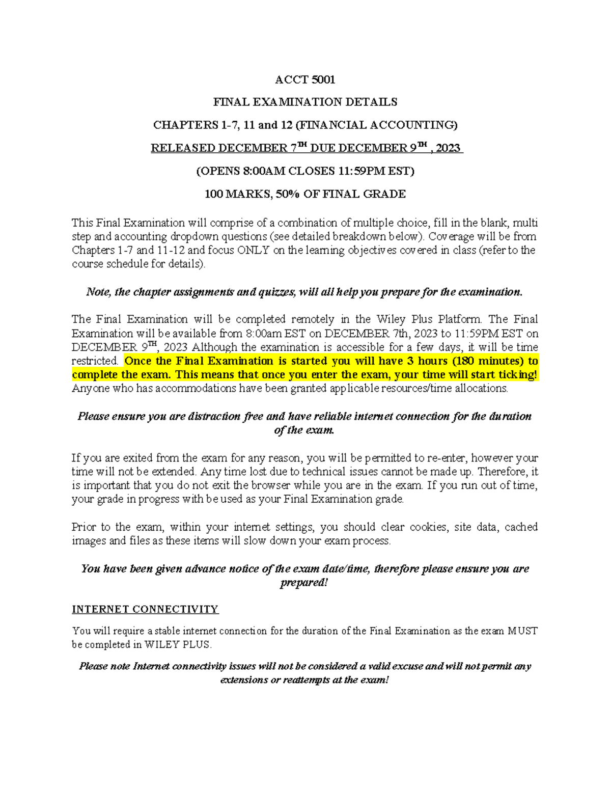 ACCT5001 Final Exam Instructions for F23: Key Details & Guidelines ...