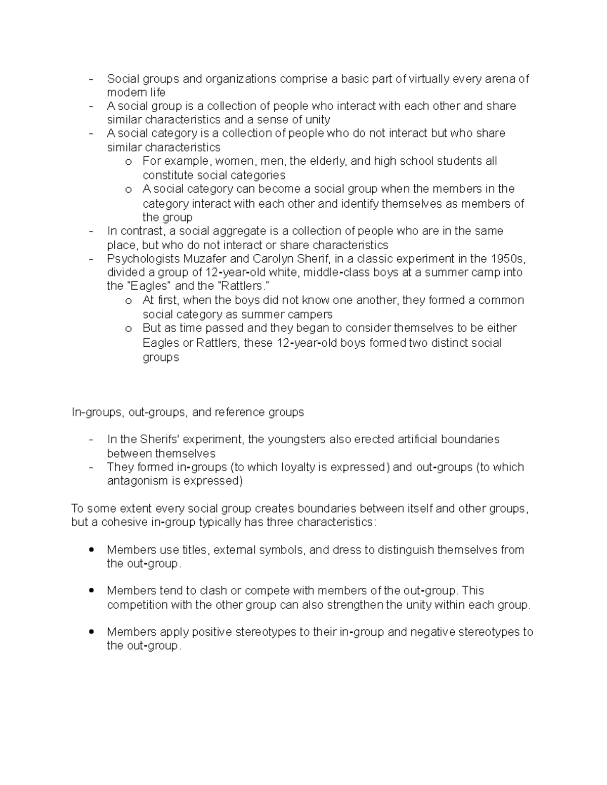 Sociology Notes on Social Groups - Lecture Insights - Studocu