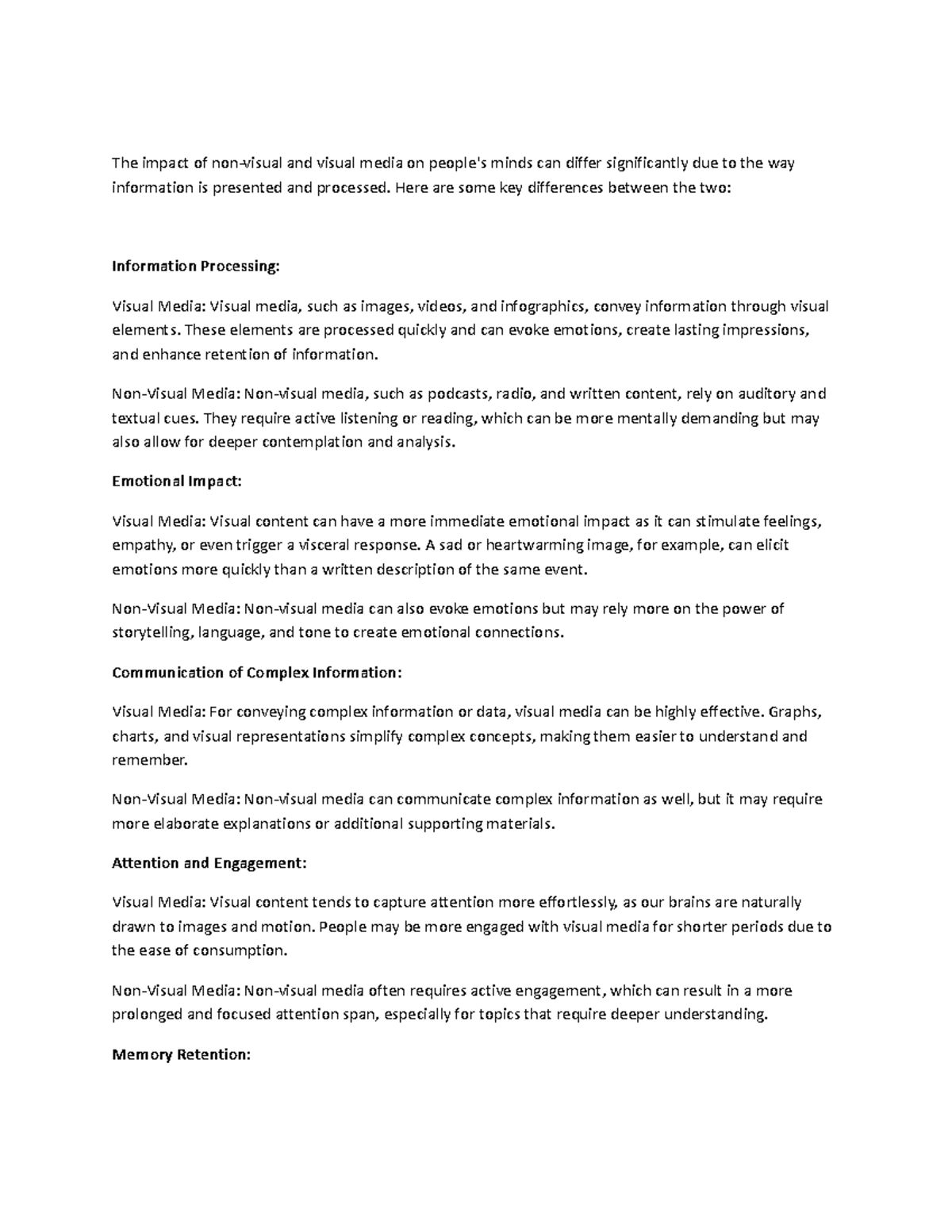 Impact of visual and non visual media - The impact of non-visual and ...