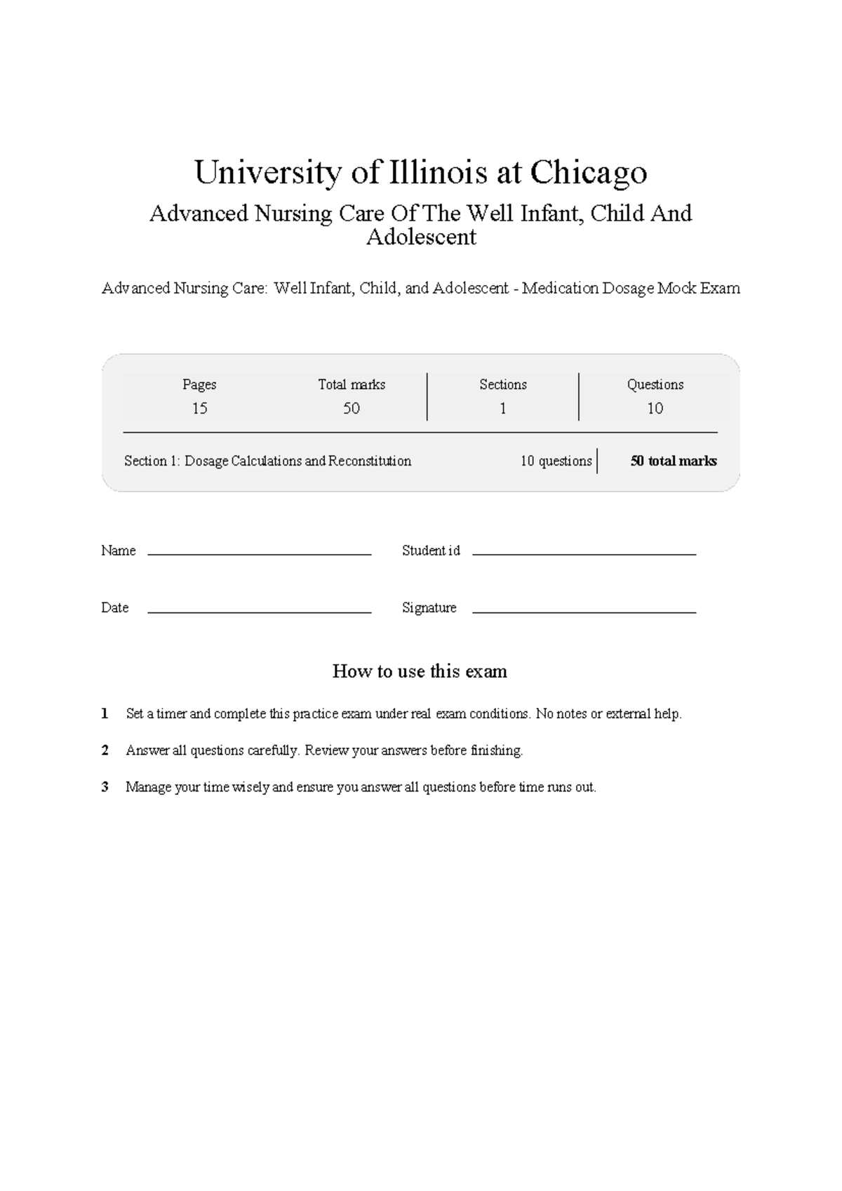 NUSP 553 Advanced Nursing Care: Well Infant, Child & Adolescent ...