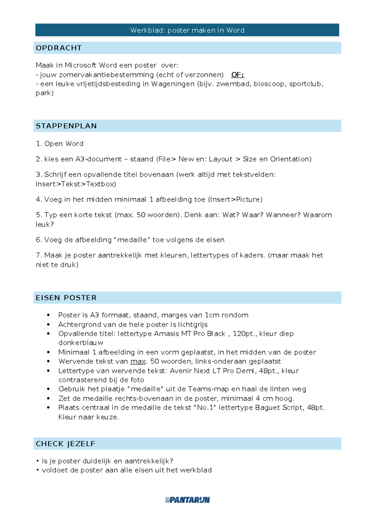 Werkblad: Poster Maken in Word - Zomervakantie of Vrijetijdsbesteding ...