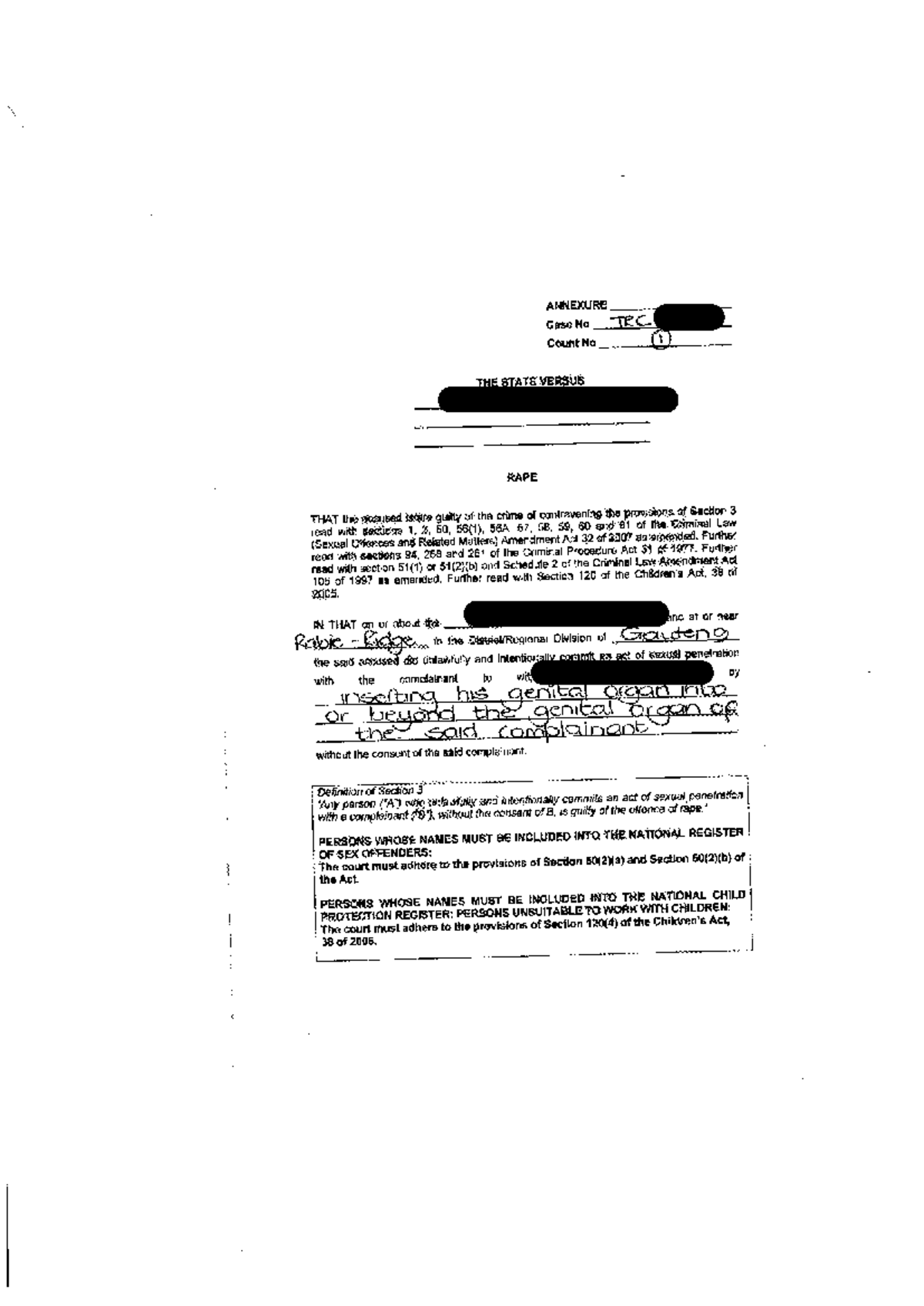 Charge Sheet Example: The State vs. Rape and Assault Cases (TRC) - Studocu