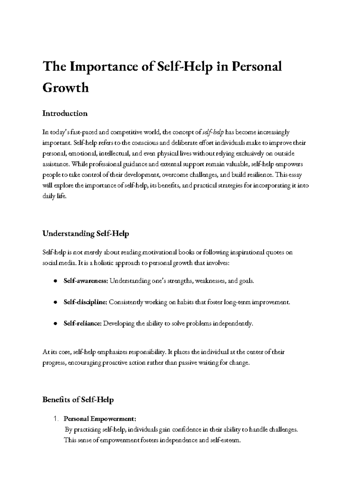 Self Help: An Essay on Personal Growth and Development - Studocu