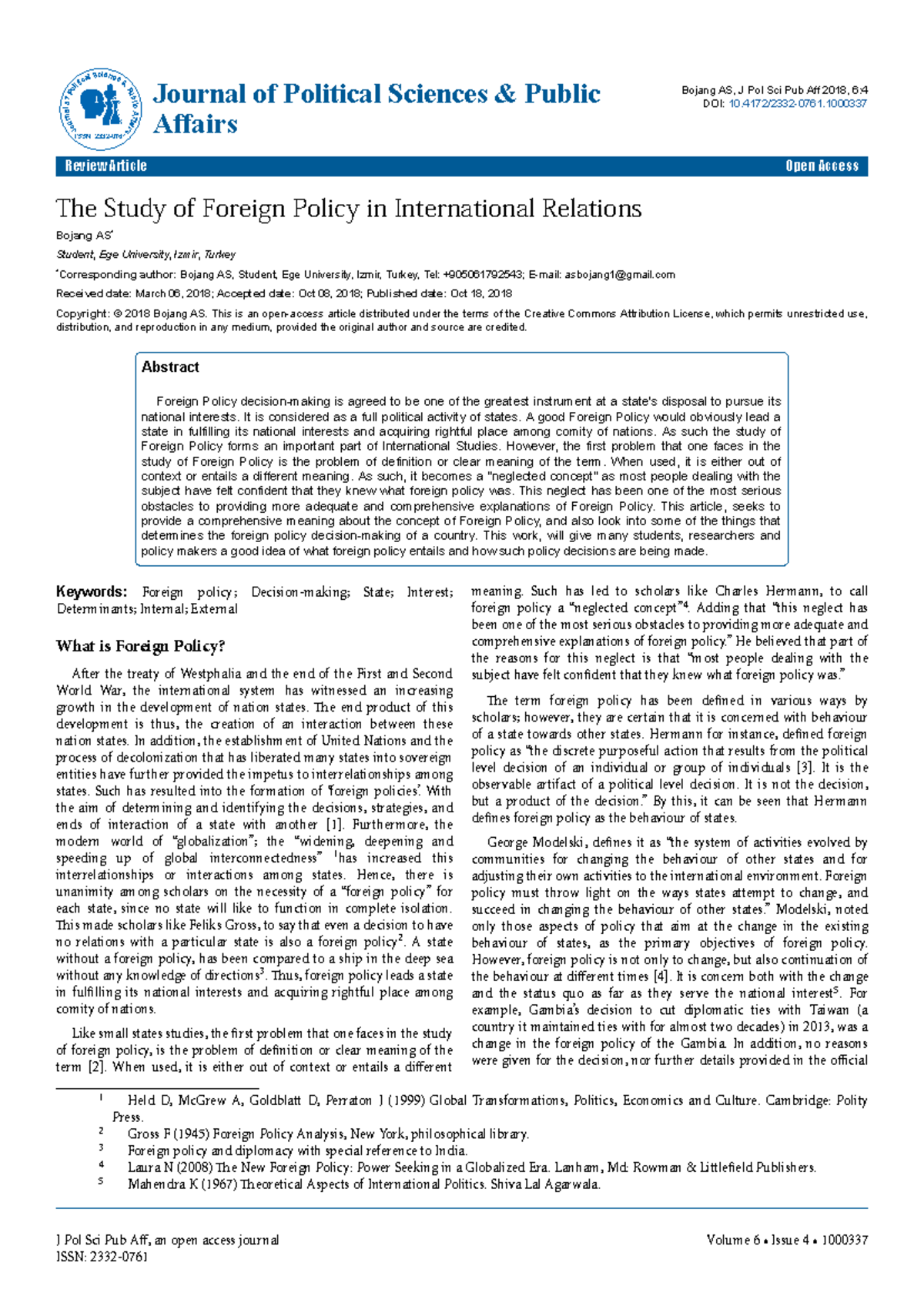 The Study of Foreign Policy in International Relations (J Pol Sci Pub ...