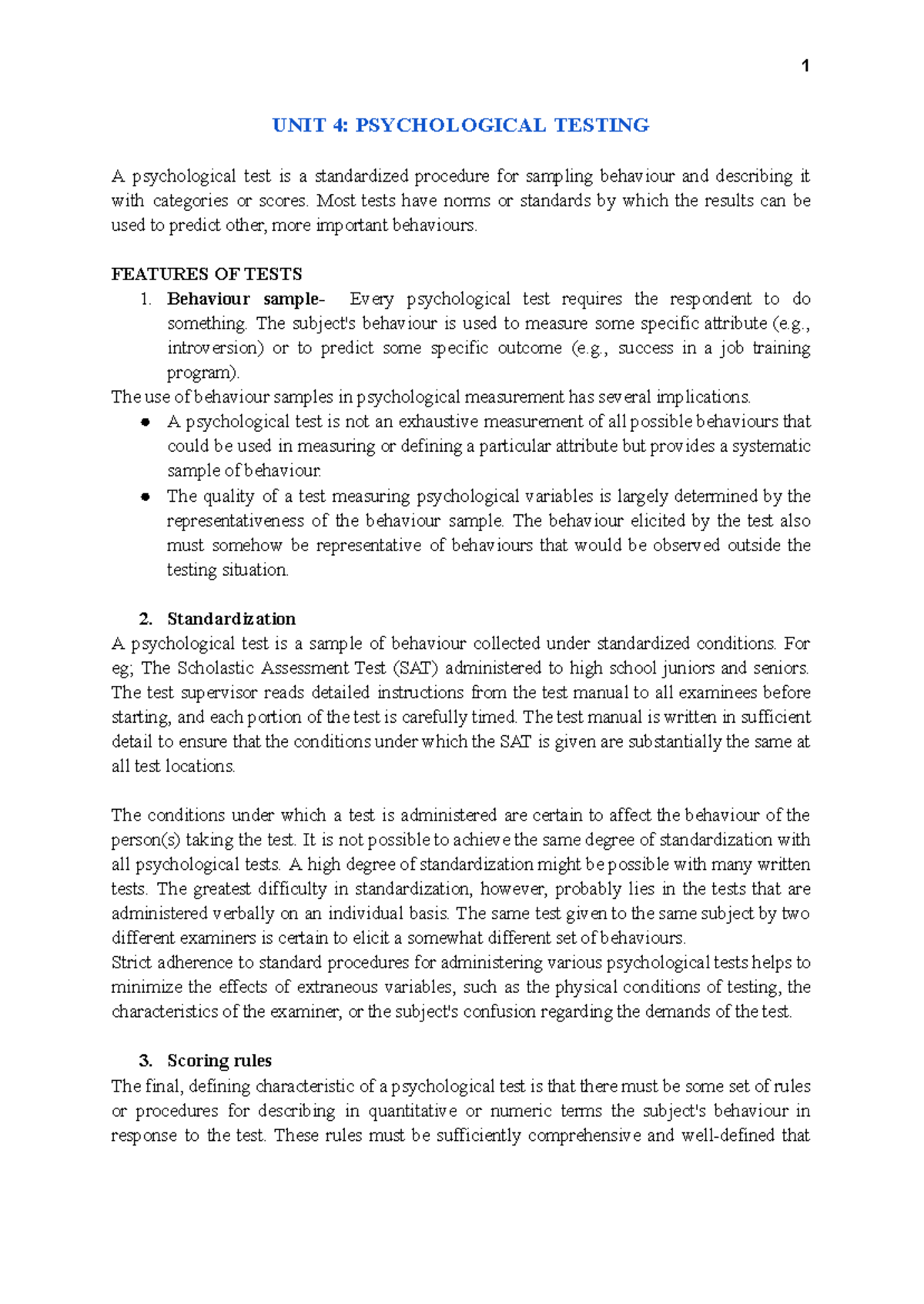 Unit 4: Psychological Testing - Key Concepts and Reliability Factors ...