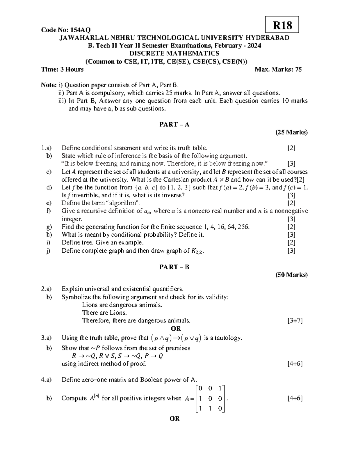 B.Tech II Year II Sem Feb 2024 Discrete Mathematics Exam Paper - Studocu