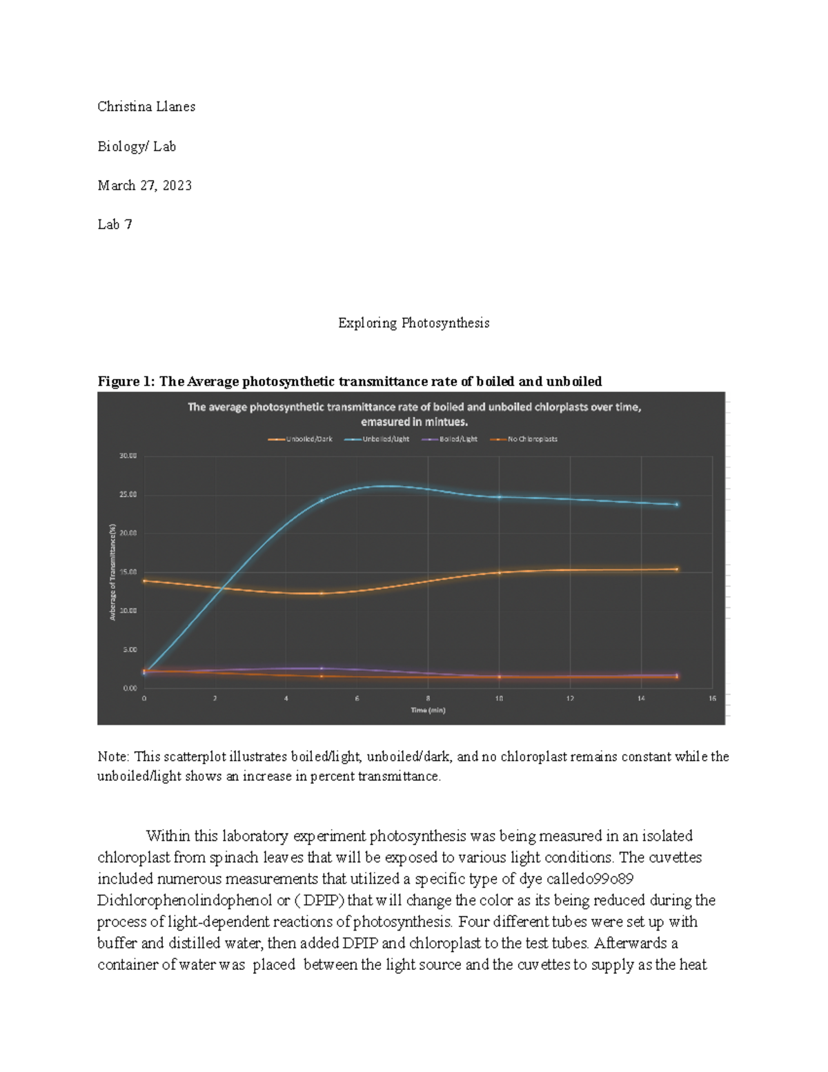 Lab 7 - Exploring Photosynthesis and DPIP's Role in Chloroplast ...