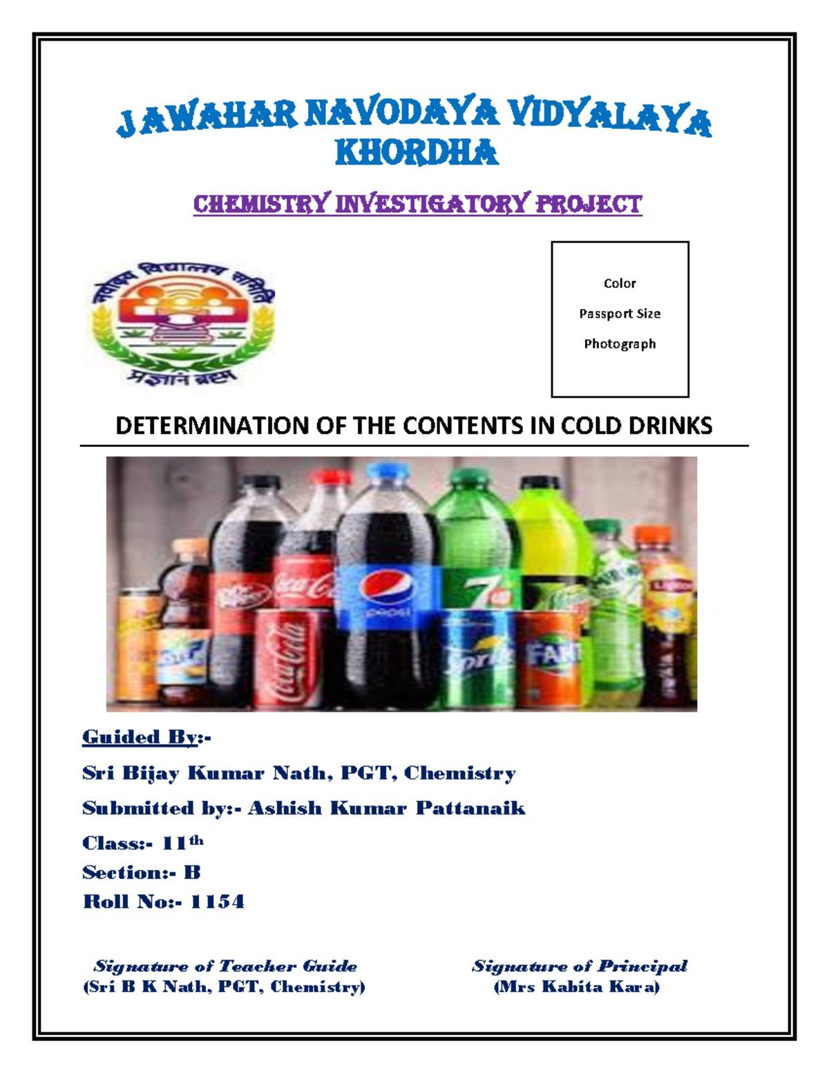 Chemistry Project (Class 11) - Analysis of Cold Drinks Ingredients ...