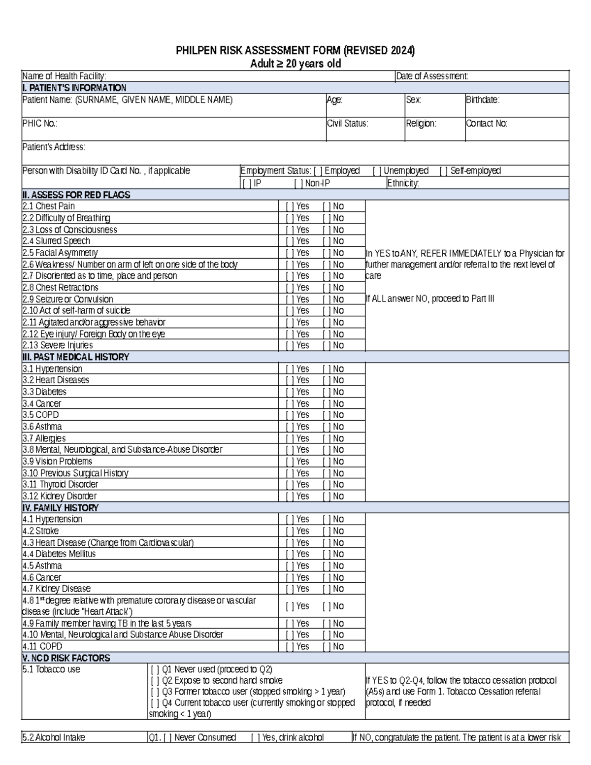 PHILPEN RISK ASSESSMENT FORM 2 for BHW 2024 Yearly Report - Studocu