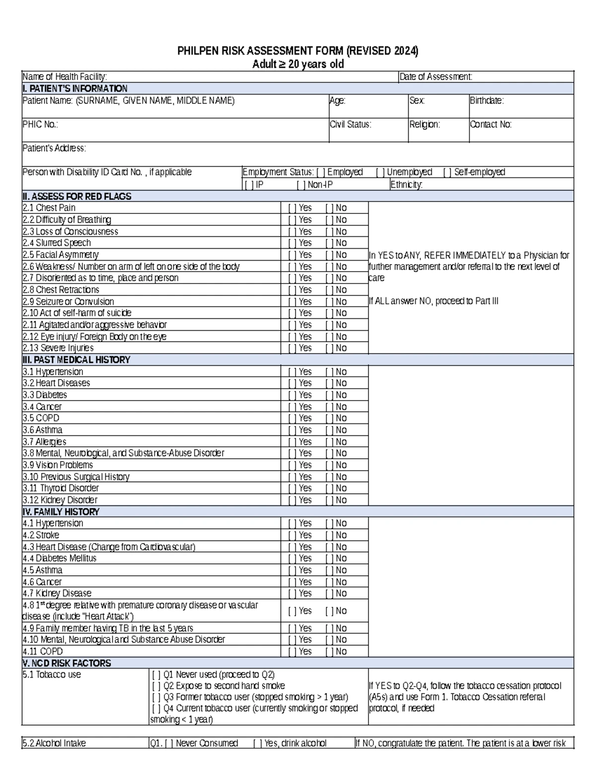 PHILPEN RISK ASSESSMENT FORM 2 for BHW 2024 Yearly Report - Studocu