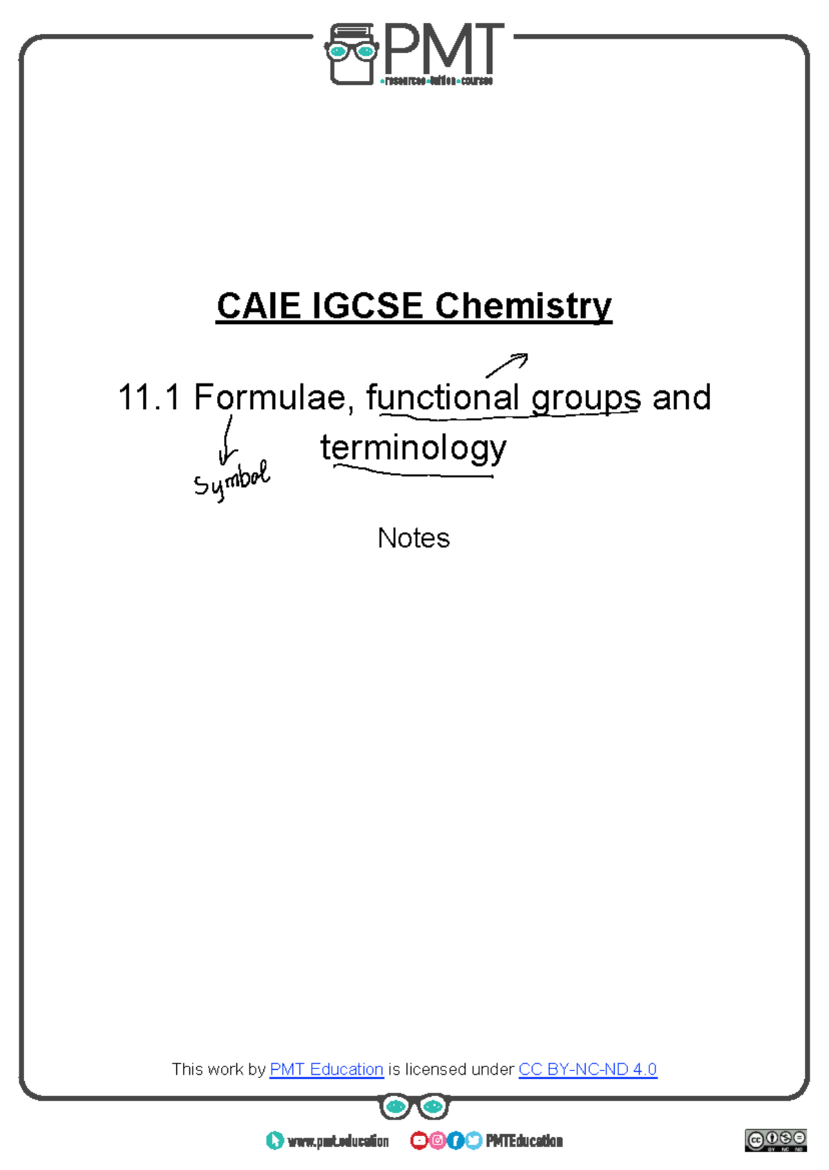 CAIE IGCSE Chemistry 11.1 Formulae & Functional Groups Notes - Studocu