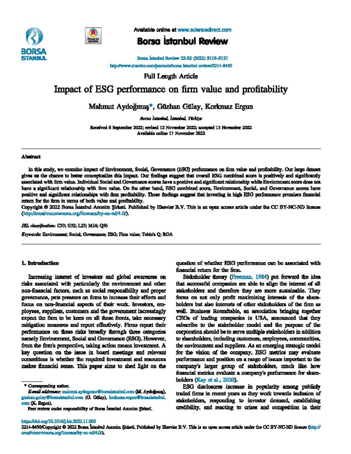 Impact of ESG Performance on Firm Value and Profitability: Journal 7 ...