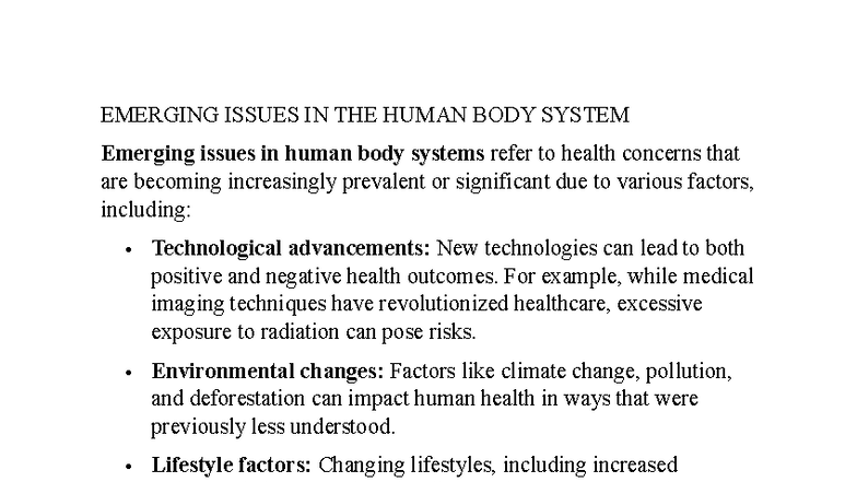 Emerging Issues in Human Body Systems - Anatomy (ANAT 101) - Studocu