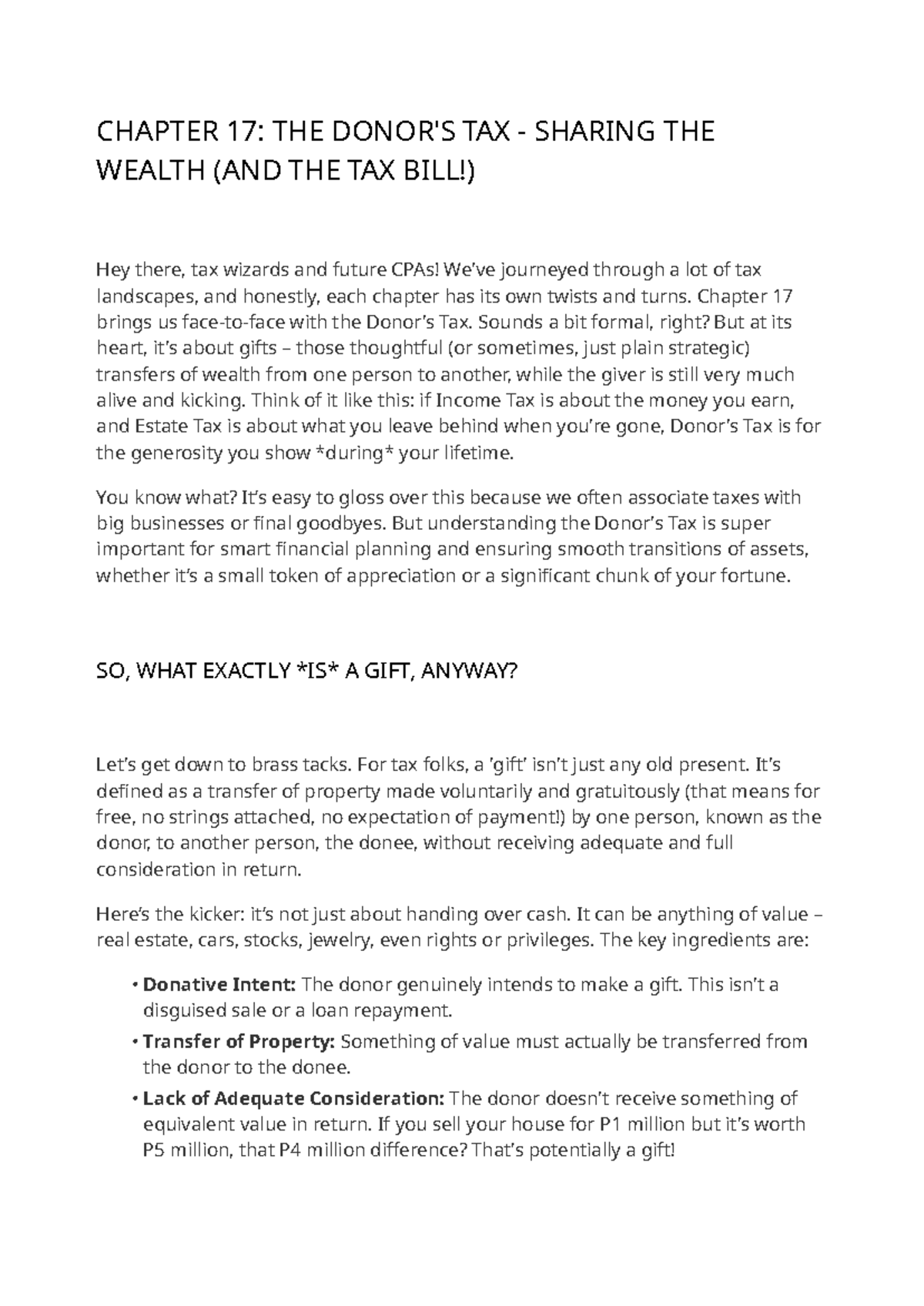 Business Tax Review: Chapter 17 - Understanding Gift Tax Essentials - Studocu