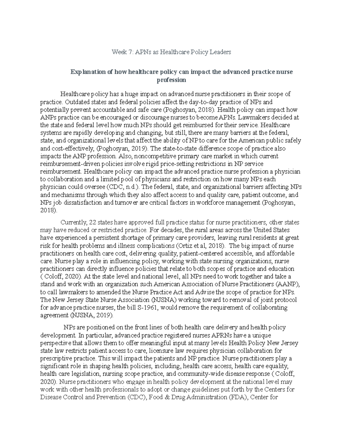 Week 7 - APN HEATH CARE PLICY LEADERSHIP - Week 7: APNs as Healthcare ...