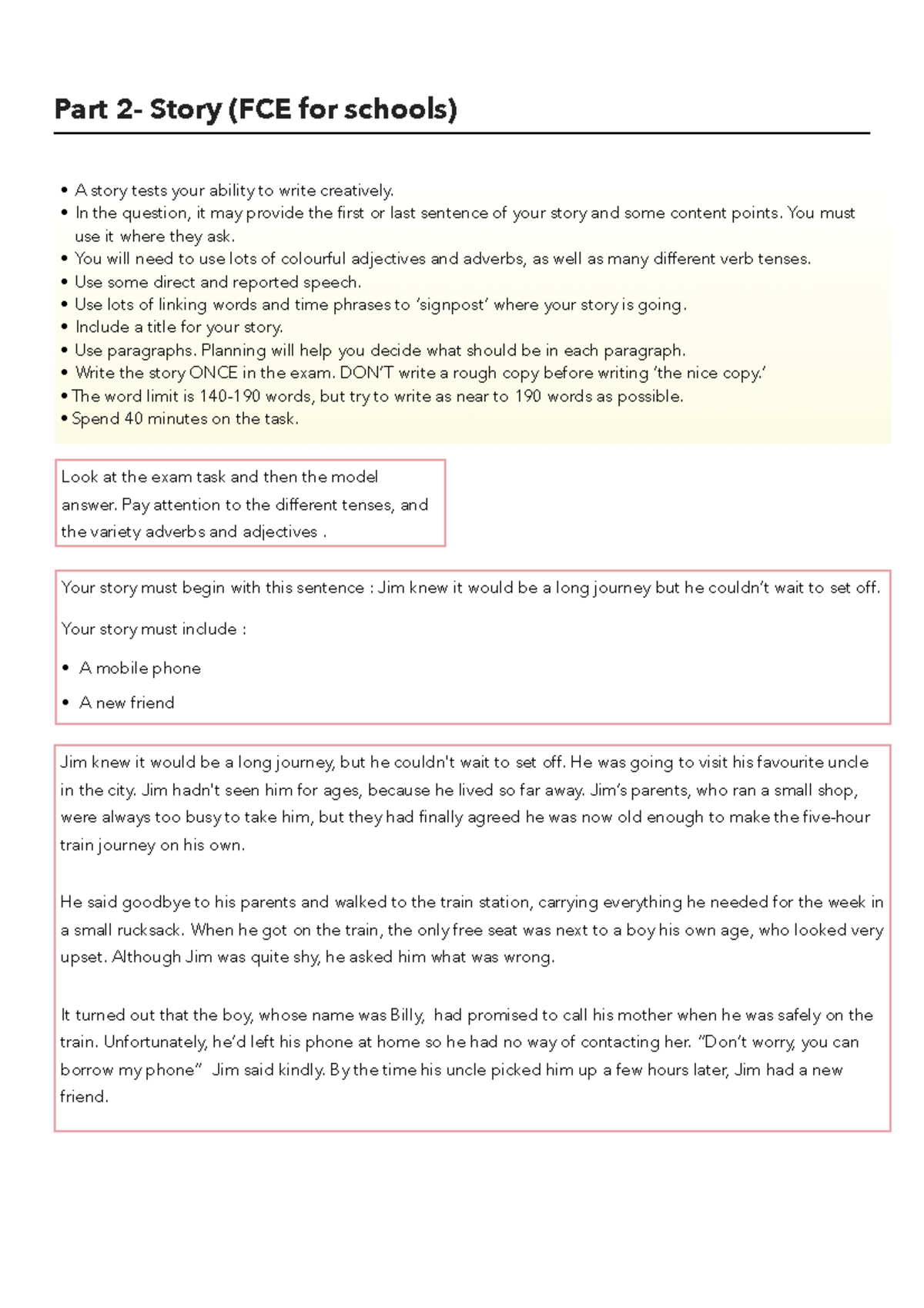 FCE for Schools: Creative Story Writing Guide and Tips - Studocu