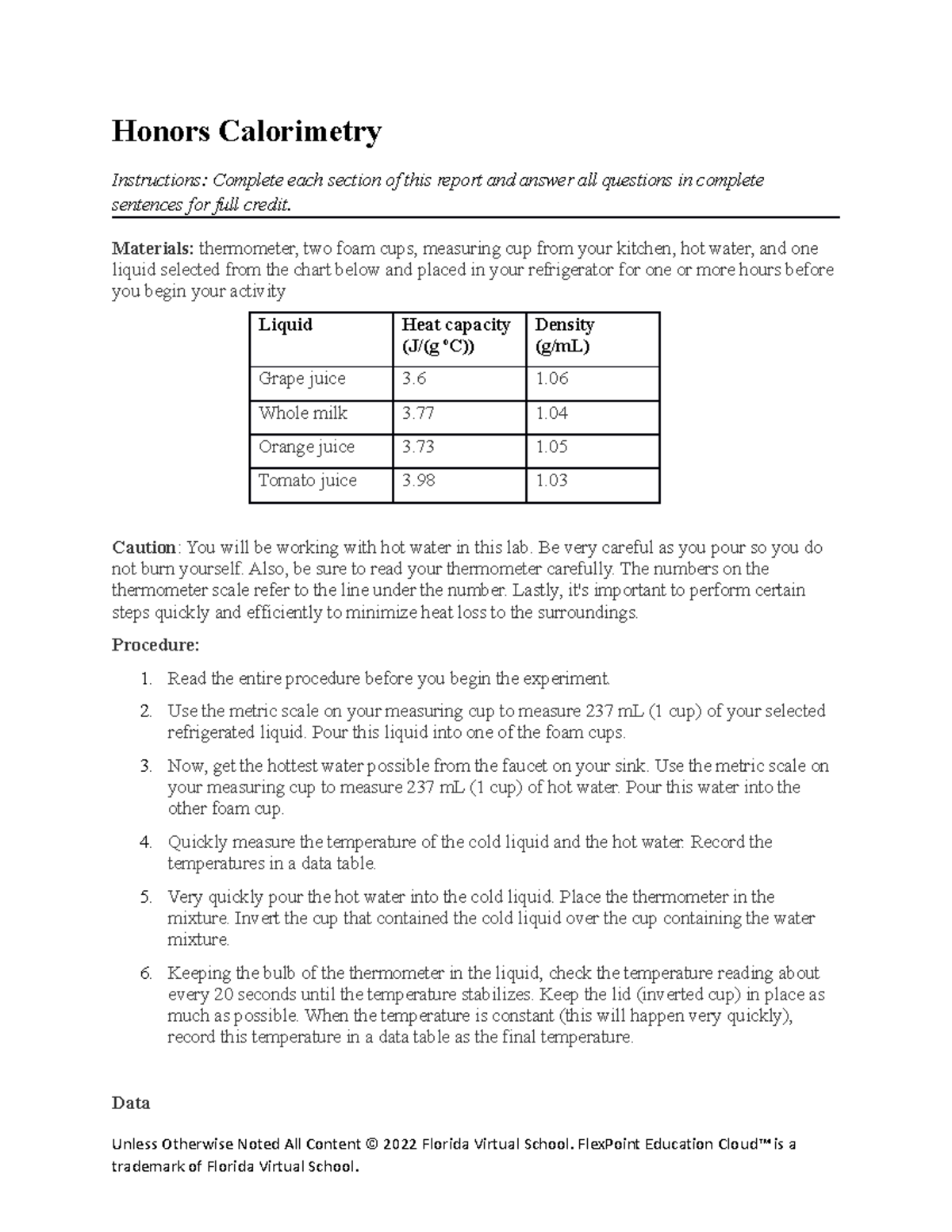 07 03 worksheet - hguj - Honors Calorimetry Instructions: Complete each ...