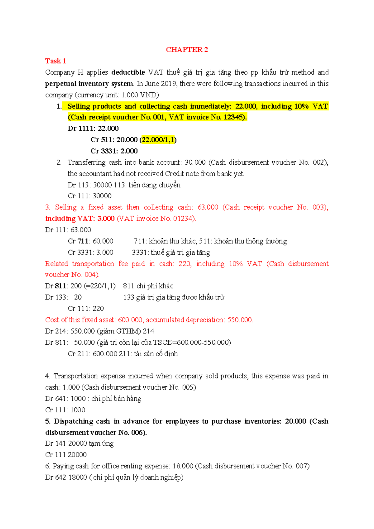CHAPTER 2 Task 1: Journal Entries for Company H's VAT Transactions ...