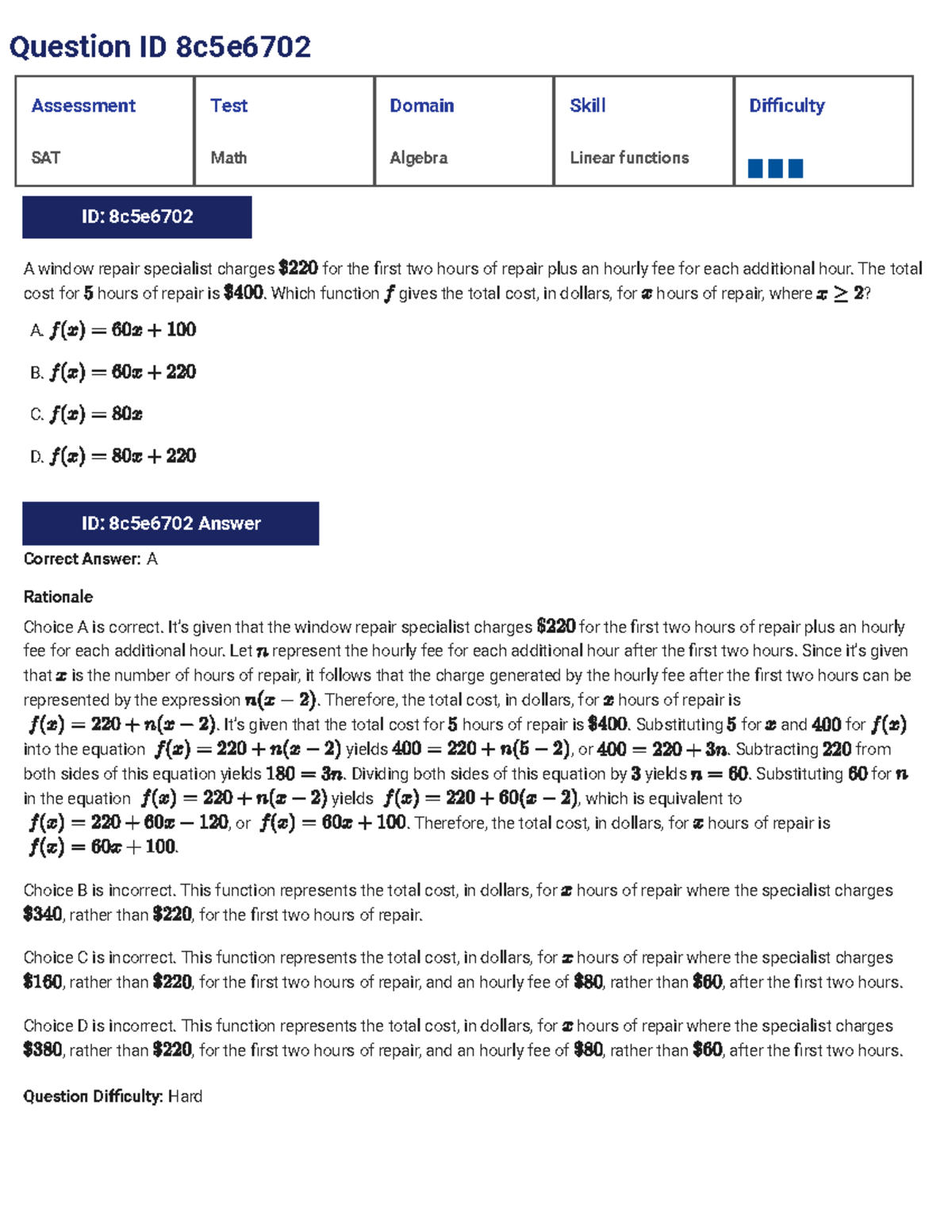 SAT Math Question Bank - Algebra & Advanced Math Concepts - Studocu