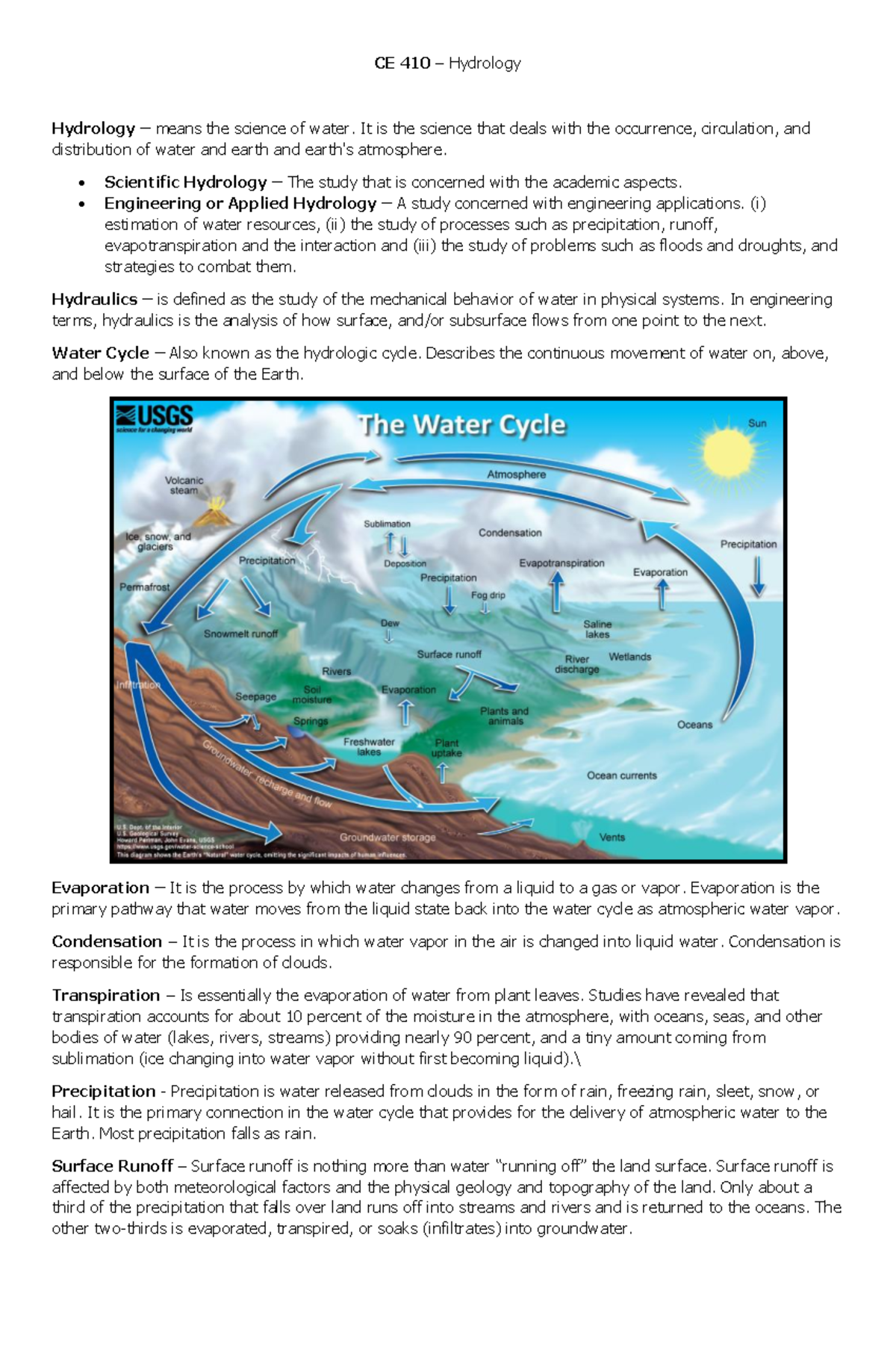 CE 410 – Hydrology Module 1 Handout: Key Concepts & Definitions - Studocu