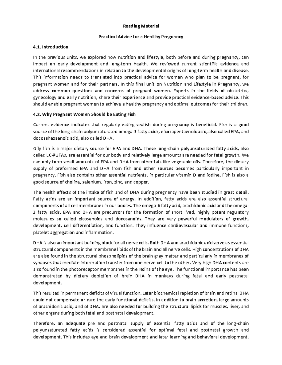 Reading Material Unit 4 - Reading Material Practical Advice for a ...