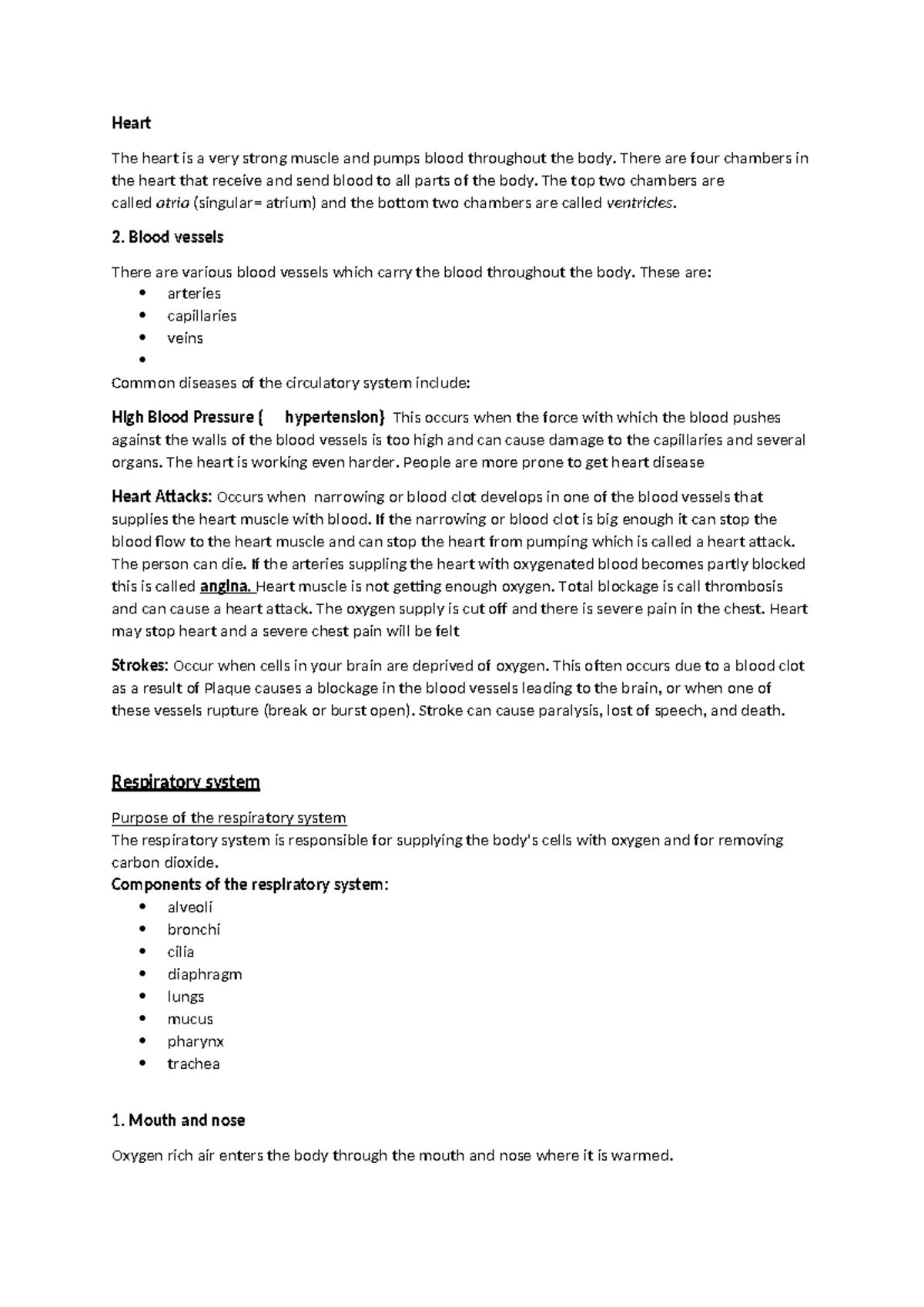 Circulatory System Overview: Heart & Respiratory Functions - Studocu