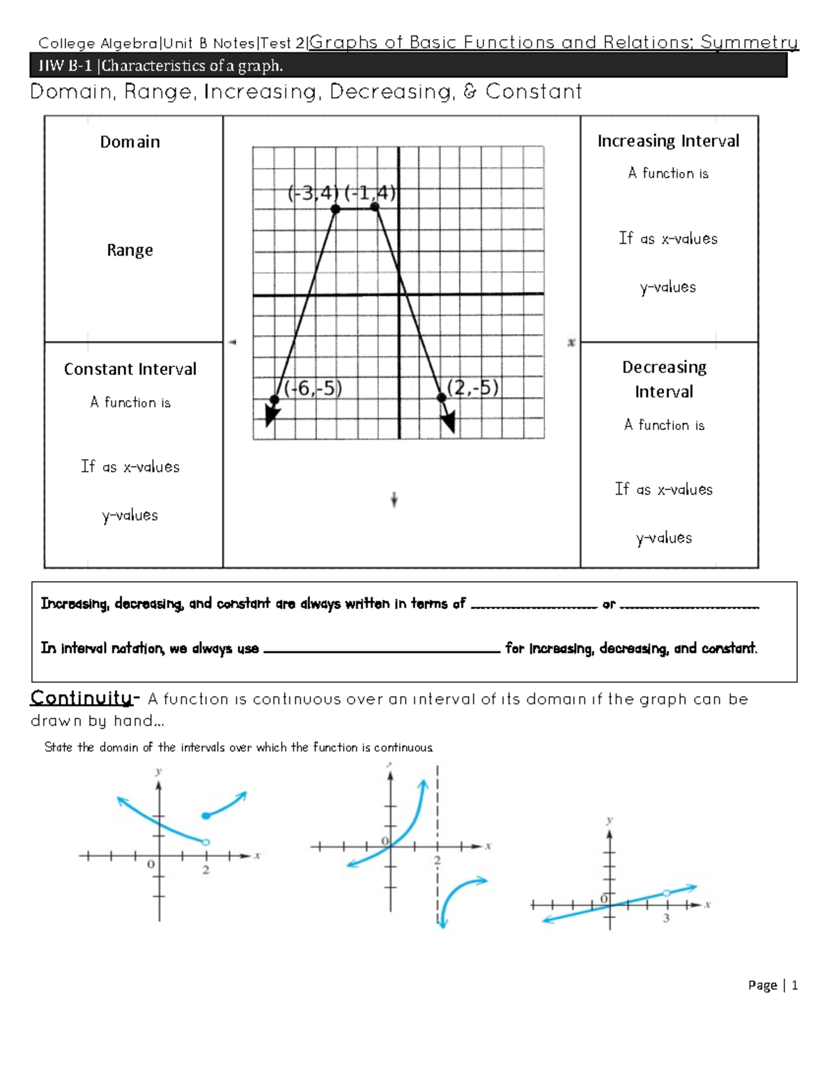 Unit B - Notes for all Units - Characteristics of Graphs 1 - College ...