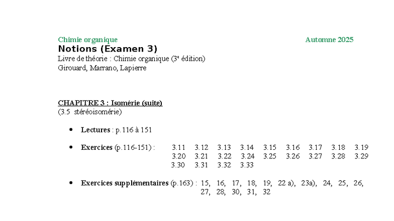 Chimie Organique A2025 - Examen 3: Isomérie et Composés Halogénés - Studocu