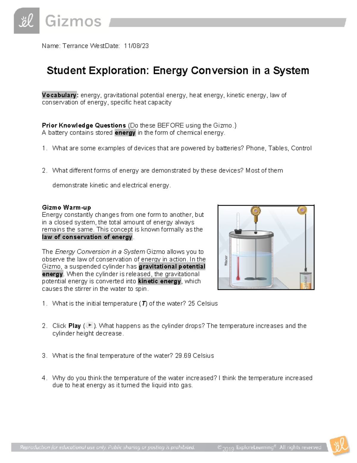 Gizmo Energy Conversion System Exploration - Student Copy - Studocu