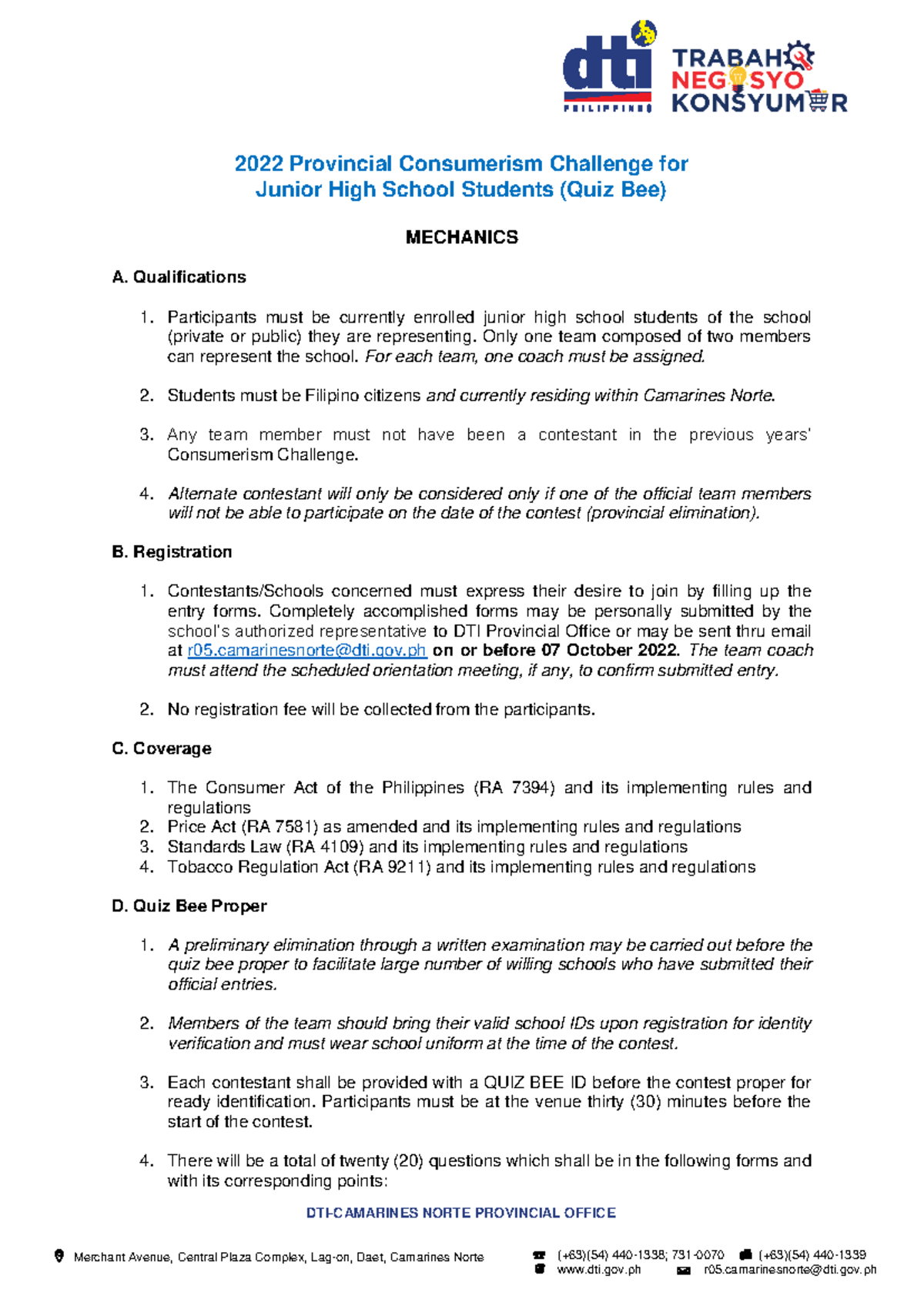 2022 Provincial Consumerism Challenge for Junior High School Students ...