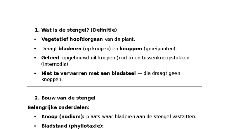 Morfologie van de Stengel: Definitie en Functies (Biologie) - Studocu