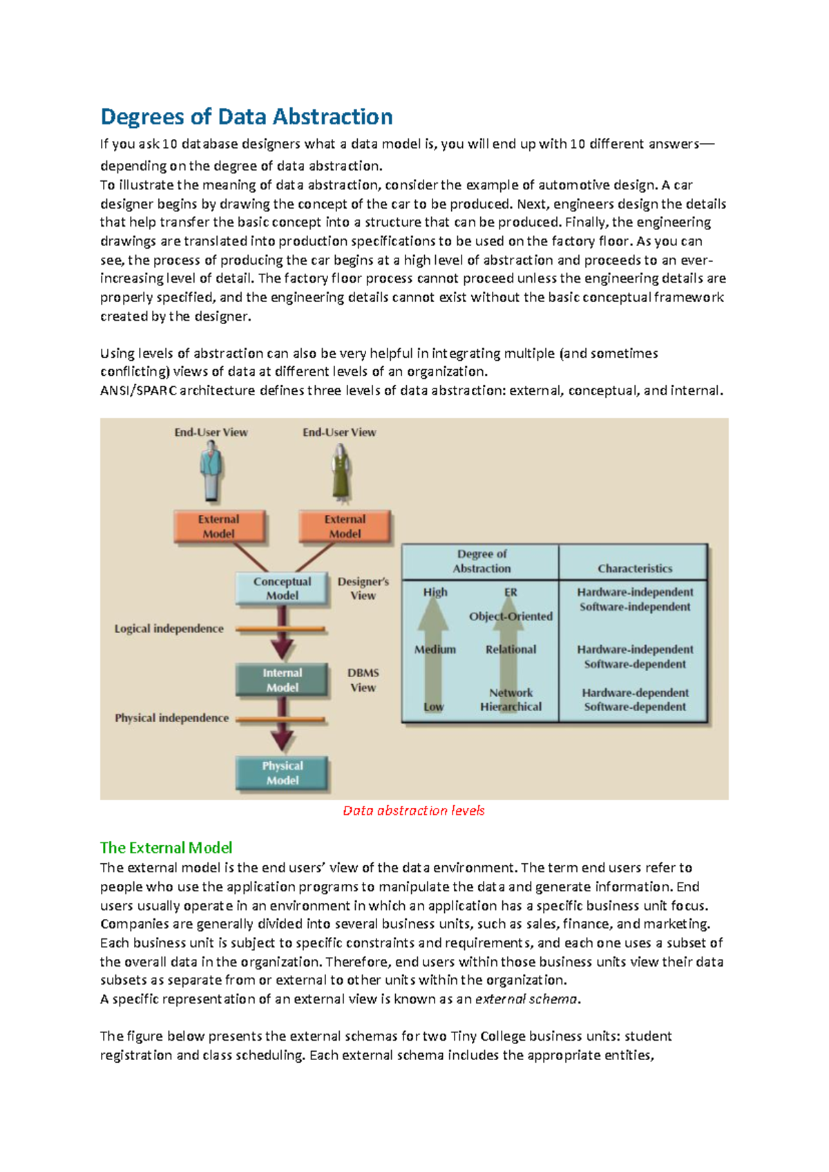 Data Abstraction Levels in Database Design: A Comprehensive Overview - Studocu