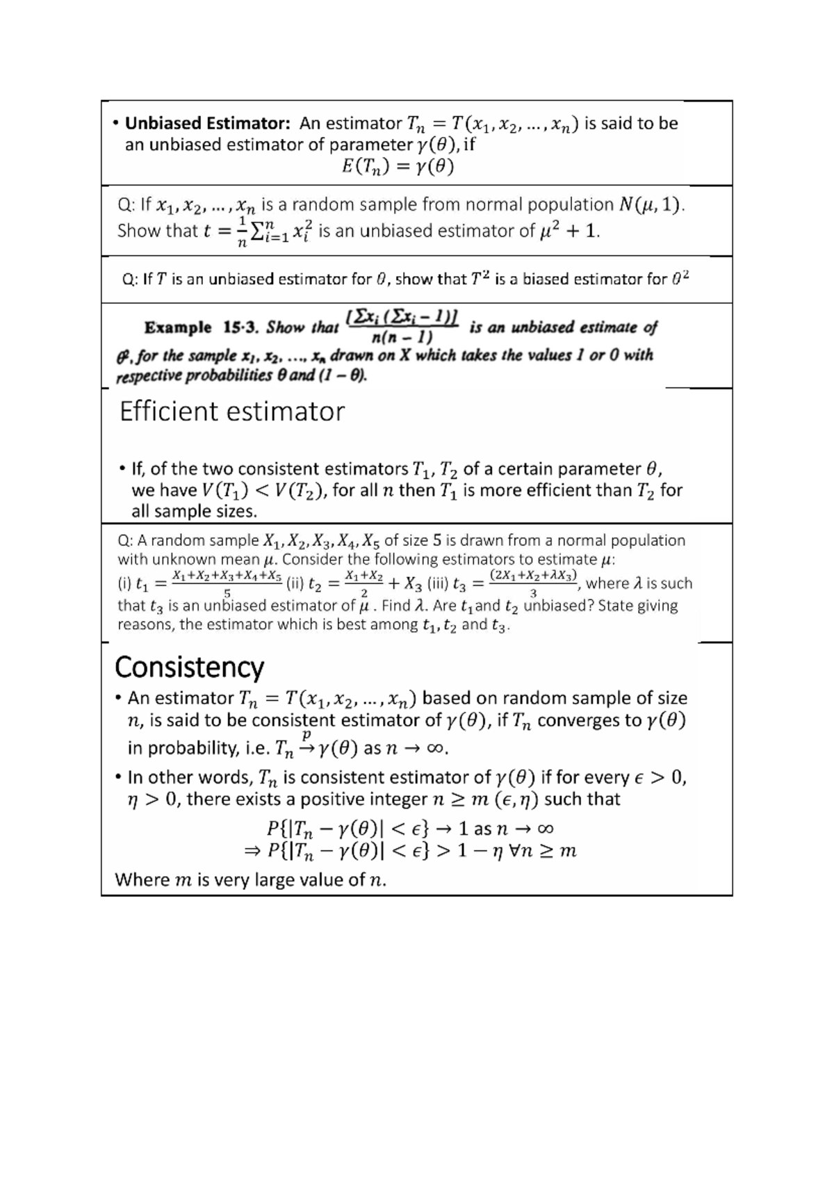 Unit 5 Lecture 1: Unbiased Estimators and Consistency - Studocu