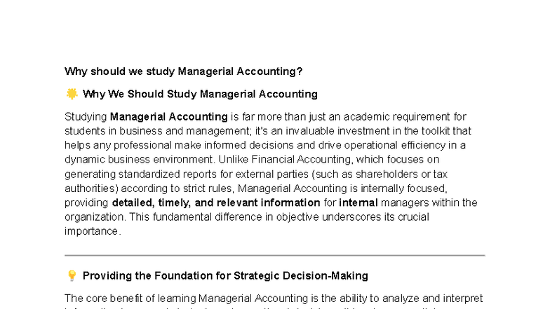 Managerial Accounting Insights: Importance and Applications - Studocu