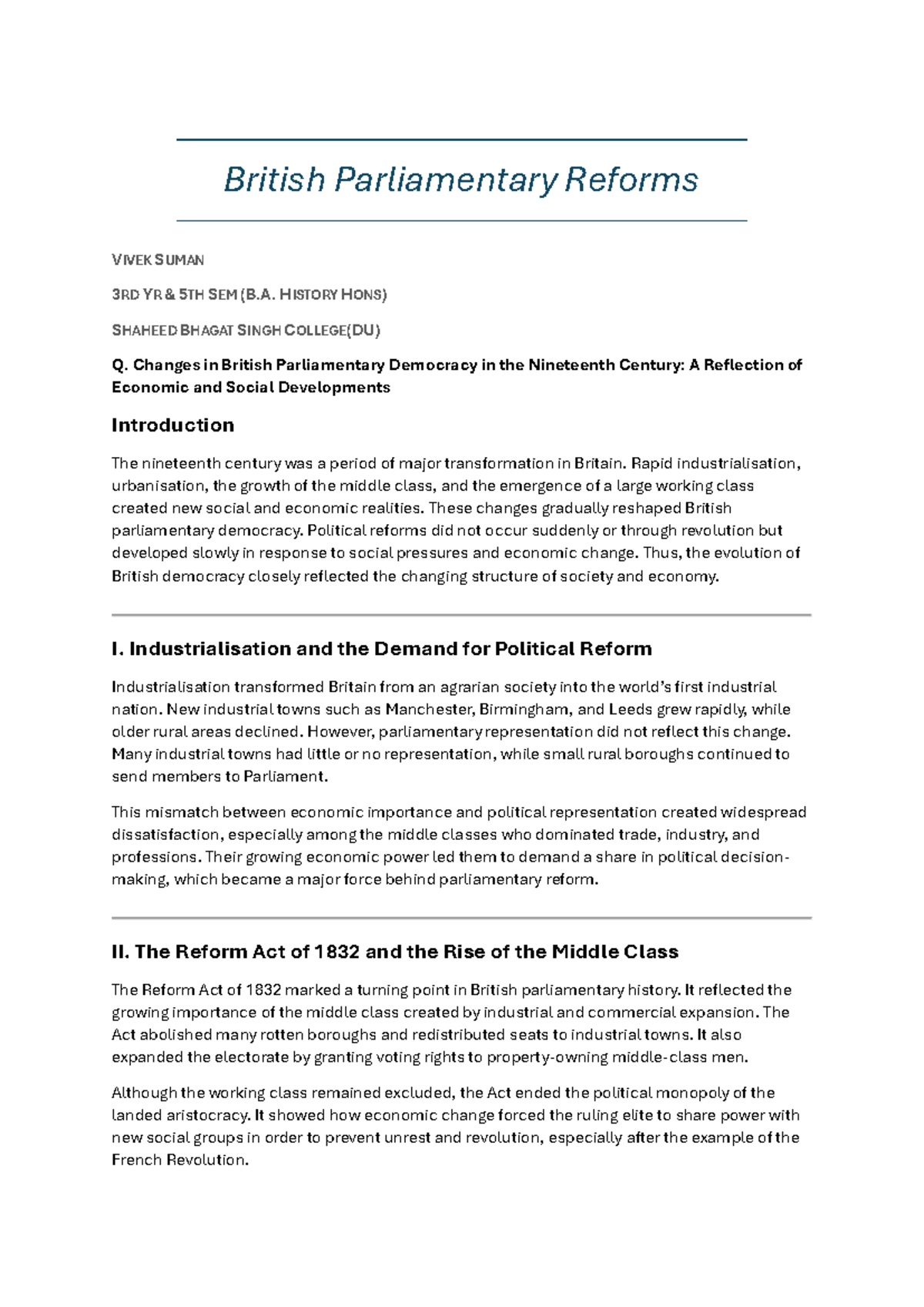 British Parliamentary Reforms: Economic & Social Changes in 19th ...