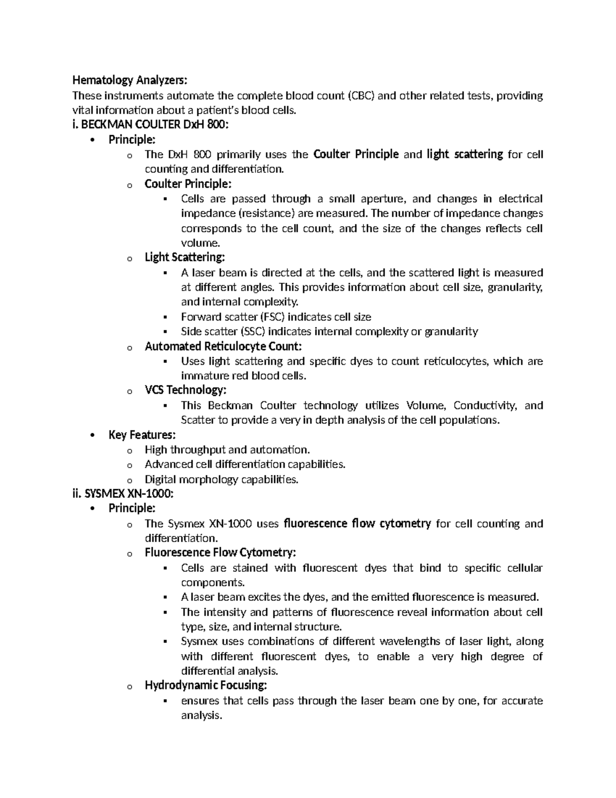 Hematology Analyzers: Principles and Key Features Overview - Studocu