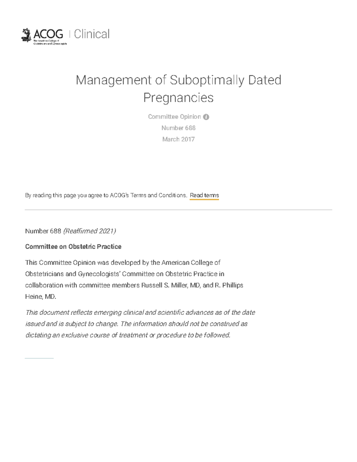 Management of Suboptimally Dated Pregnancies - ACOG Opinion No. 688 ...